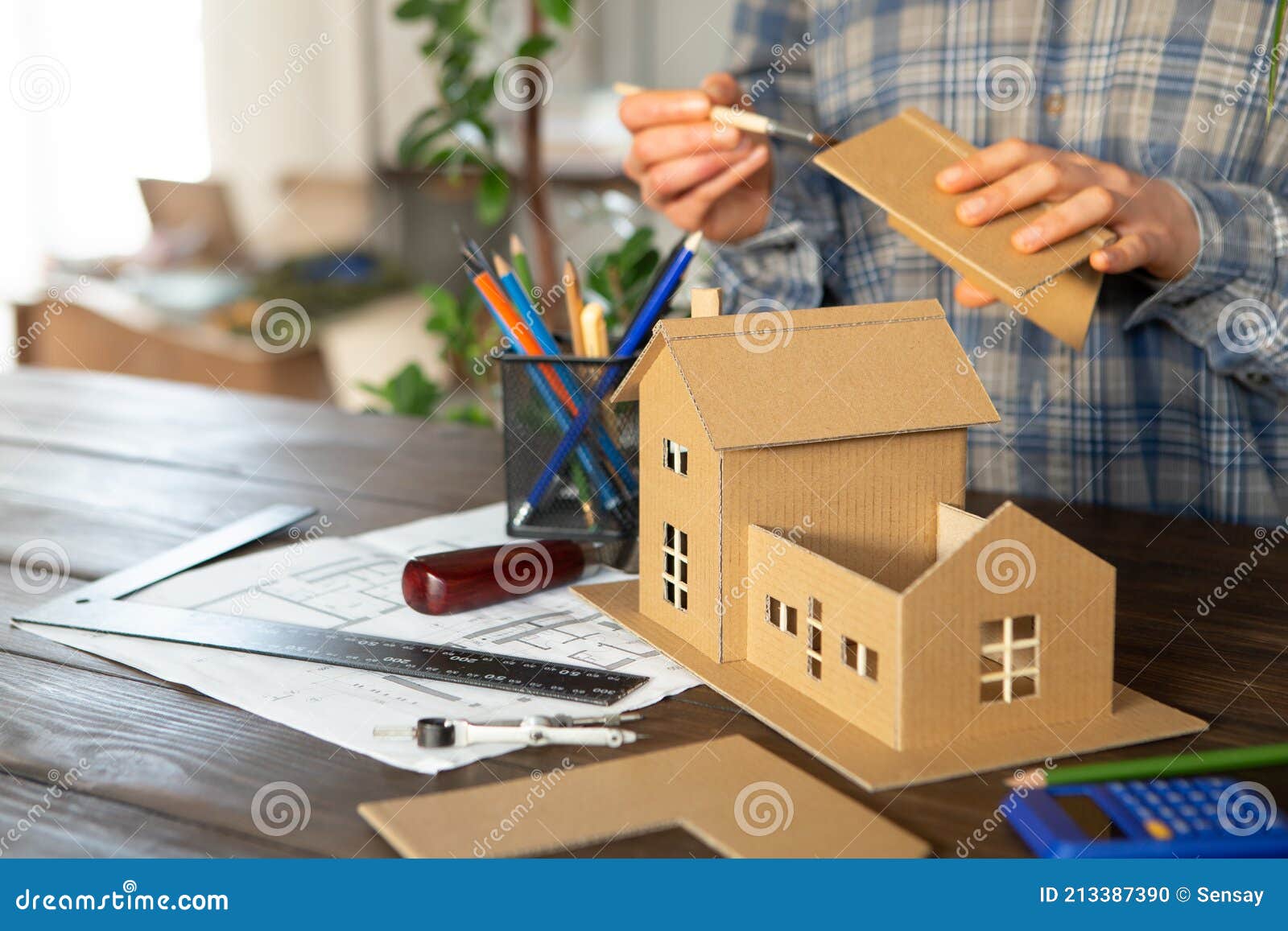 Workplace of Architect - Construction Drawings, Scale Model and Tools ...