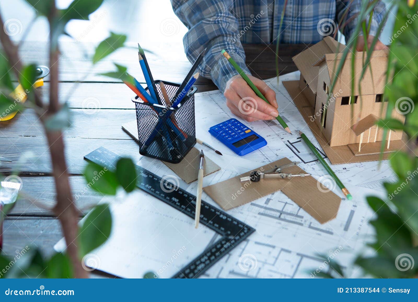 Workplace of Architect - Construction Drawings, Scale Model and Tools ...