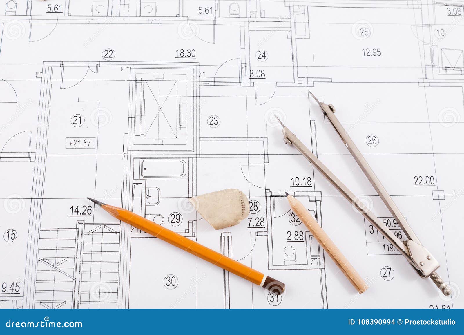 Architectural Project, Engineering Tools on Table. Stock Photo - Image ...