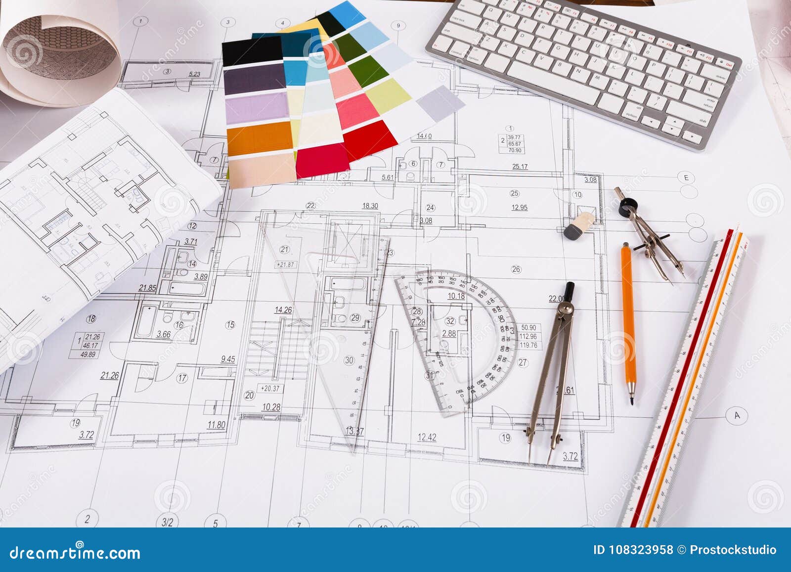 Architectural Project, Engineering Tools on Table. Stock Photo - Image ...