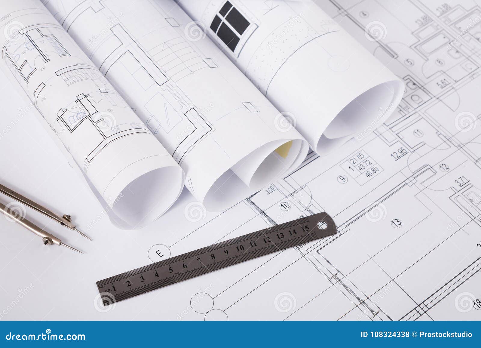 Architectural Project, Engineering Tools on Table. Stock Photo - Image ...