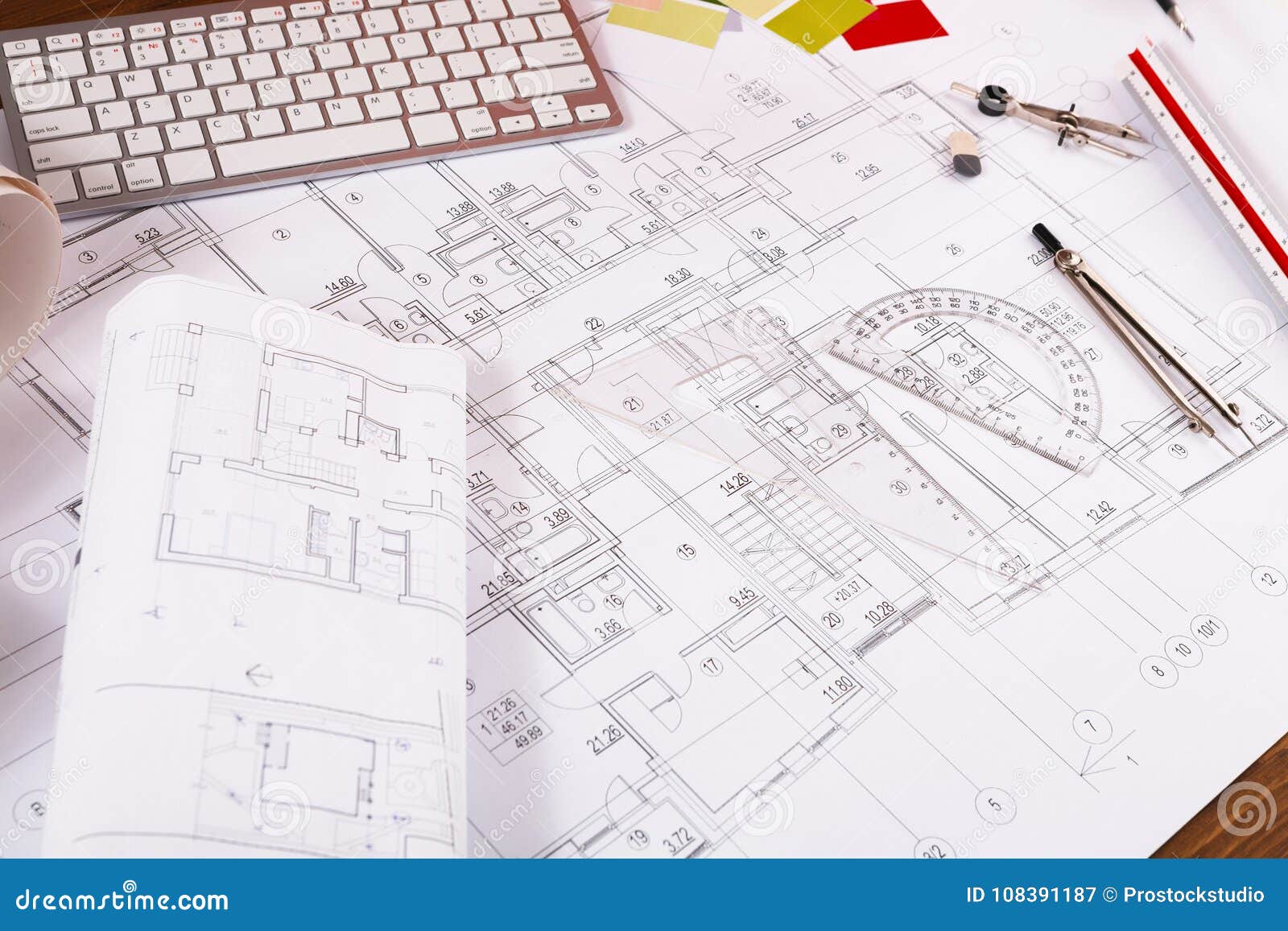 Architectural Project, Engineering Tools on Table. Stock Image - Image ...