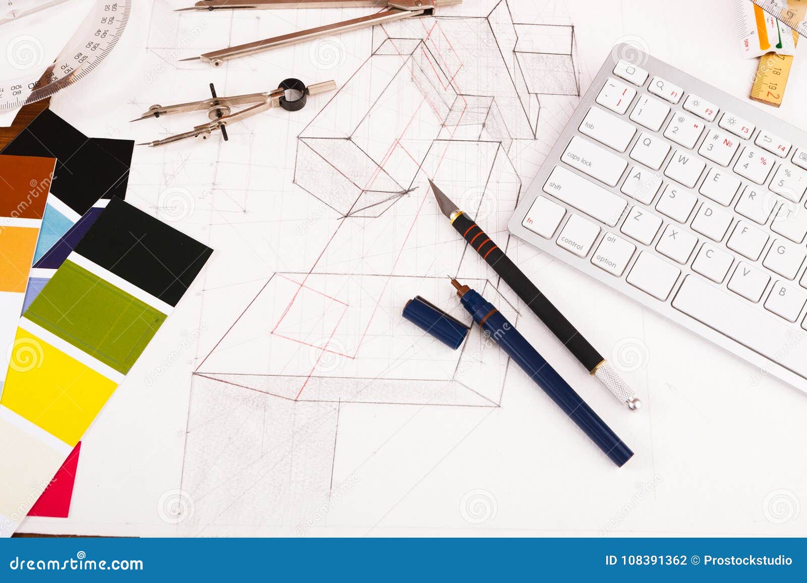 Architectural Project, Engineering Tools on Table. Stock Photo - Image ...