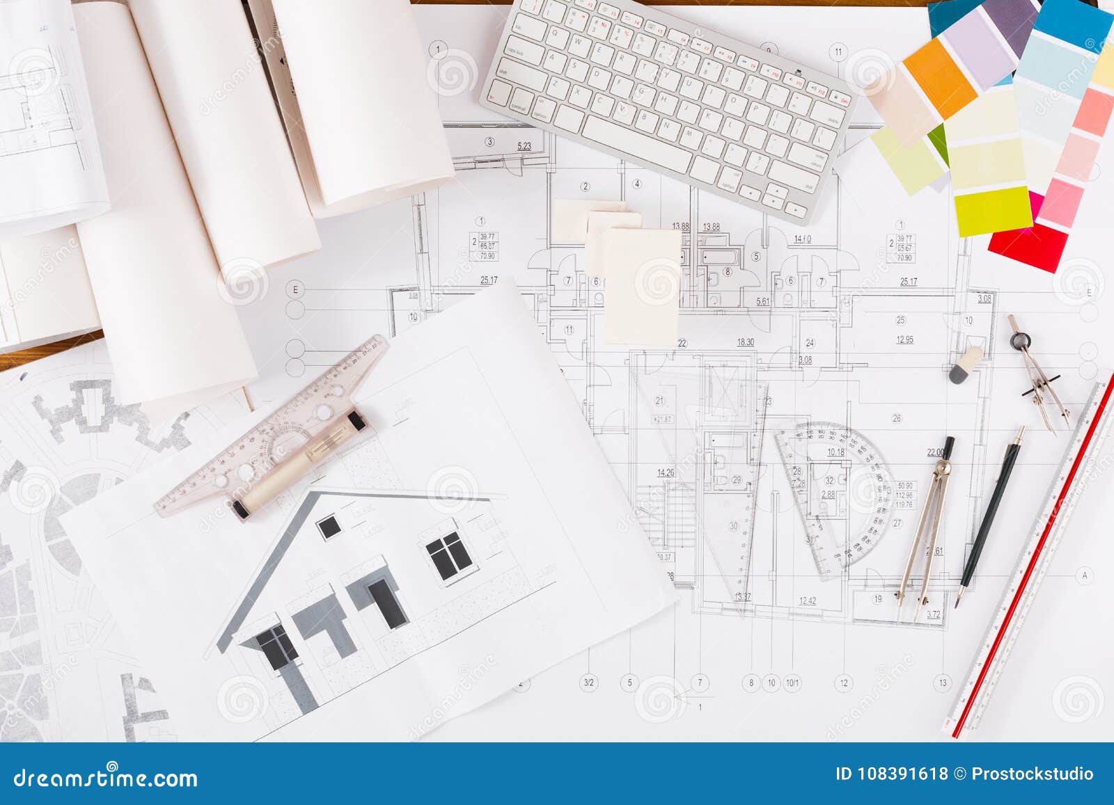 Architectural Project, Engineering Tools on Table. Stock Photo - Image ...