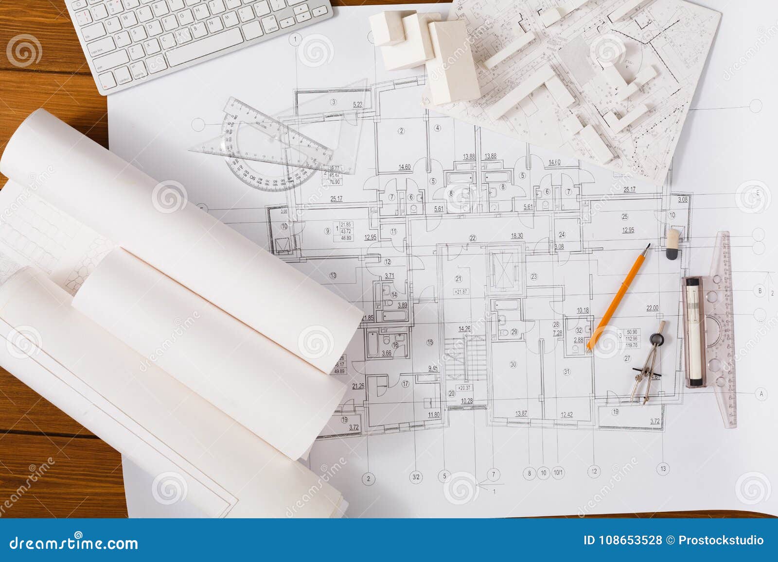 Architectural Project, Engineering Tools on Table. Stock Photo - Image ...