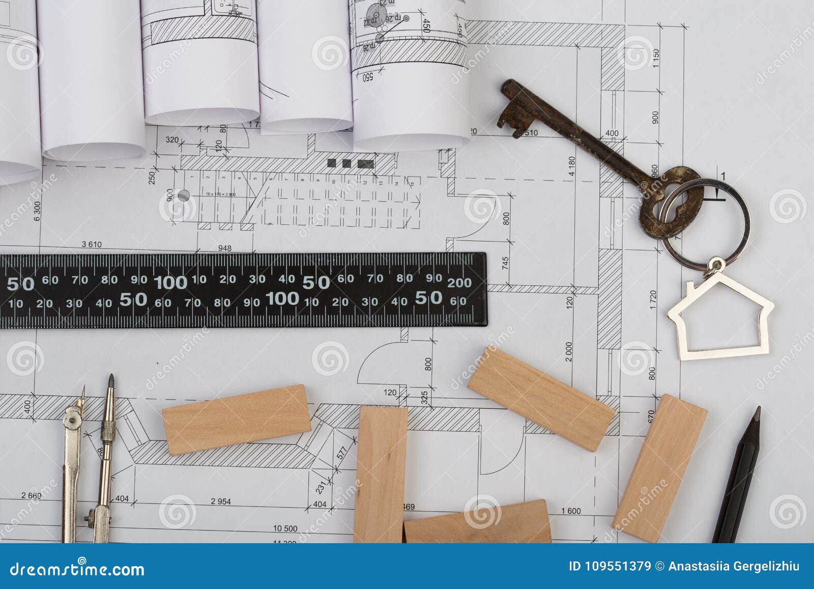 Workplace of Architect - Key with Trinket in the Shape of a House ...