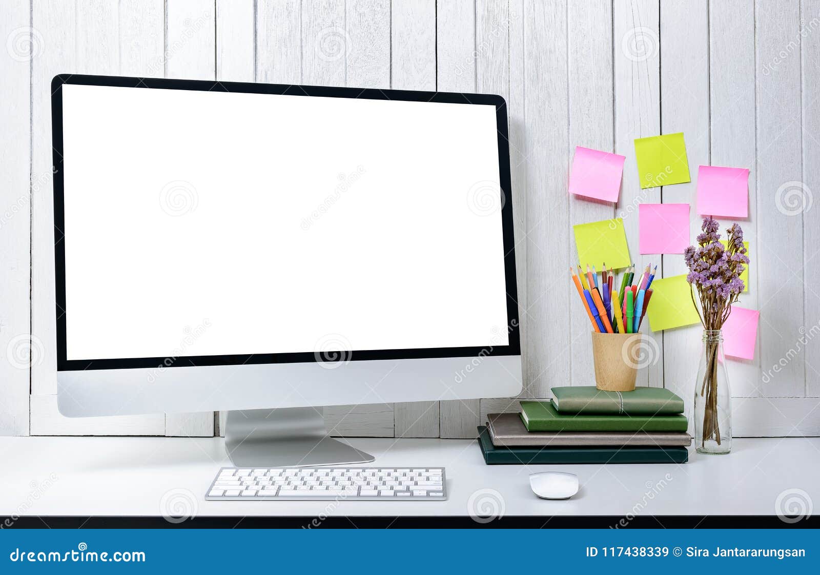 Workplace Background for Designers with Blank White Screen Modern ...