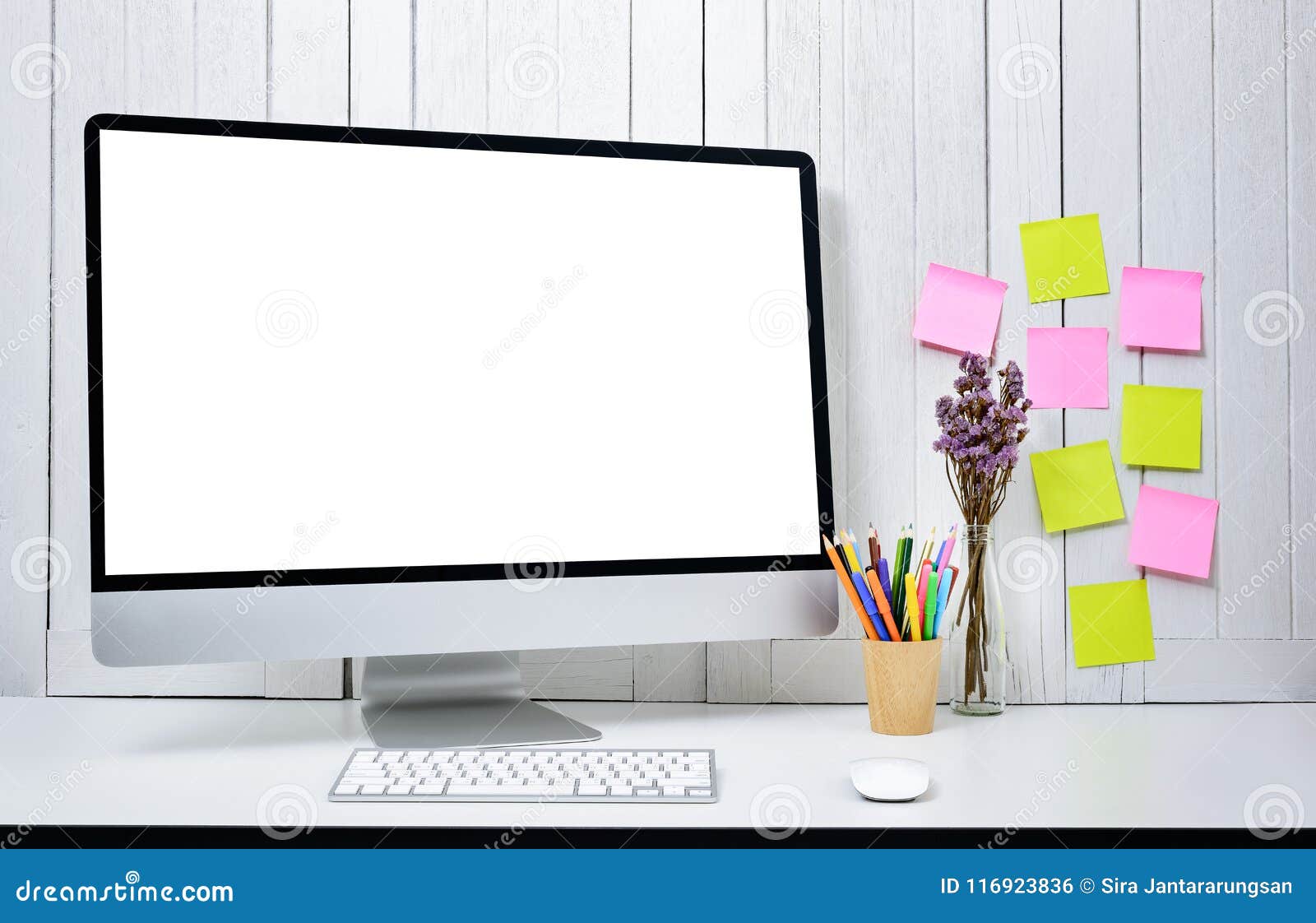 Workplace Background for Designers with Blank White Screen Modern ...