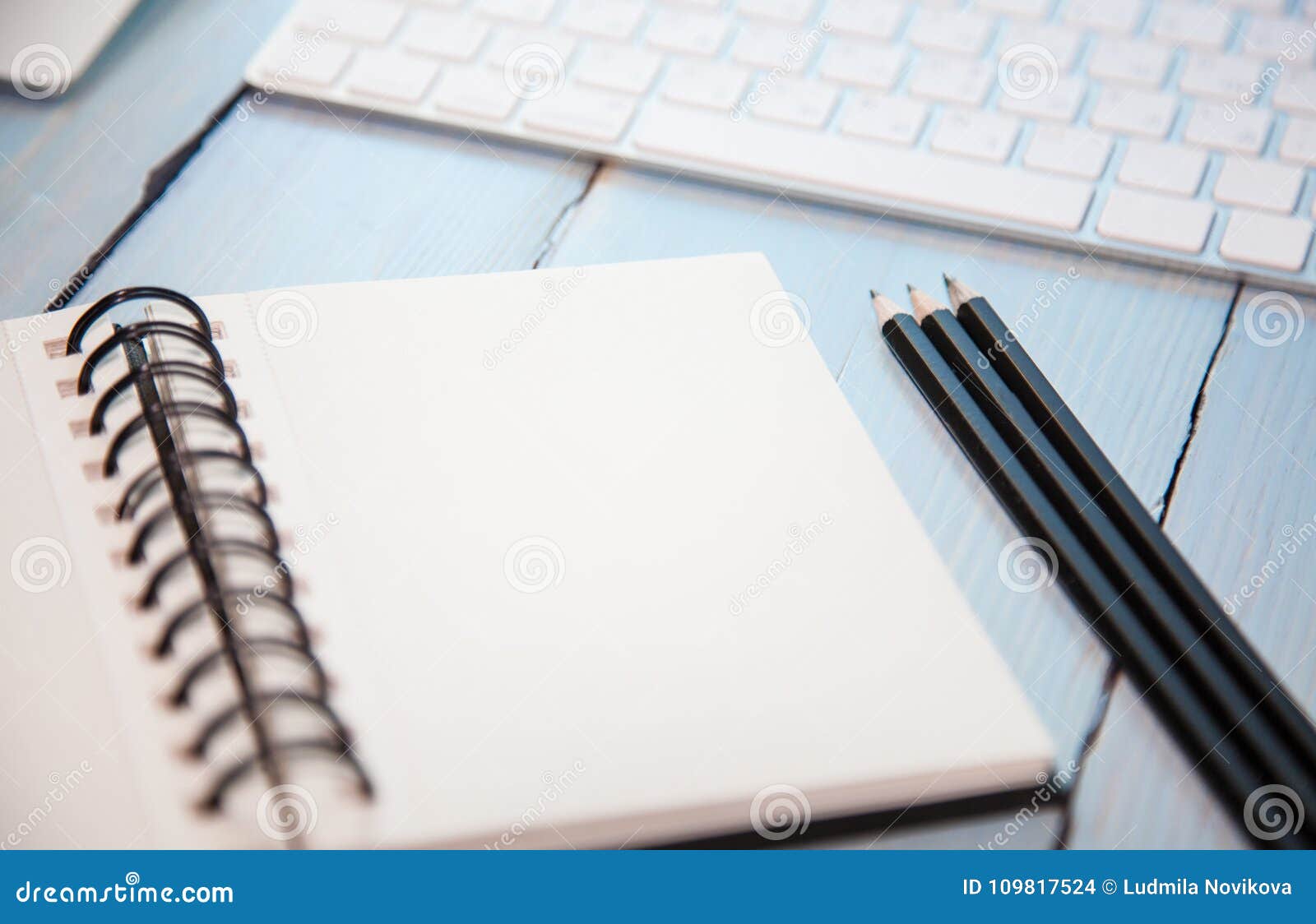 Workplace Background: Pencils, Scetchpad and Keyboard Stock Photo ...