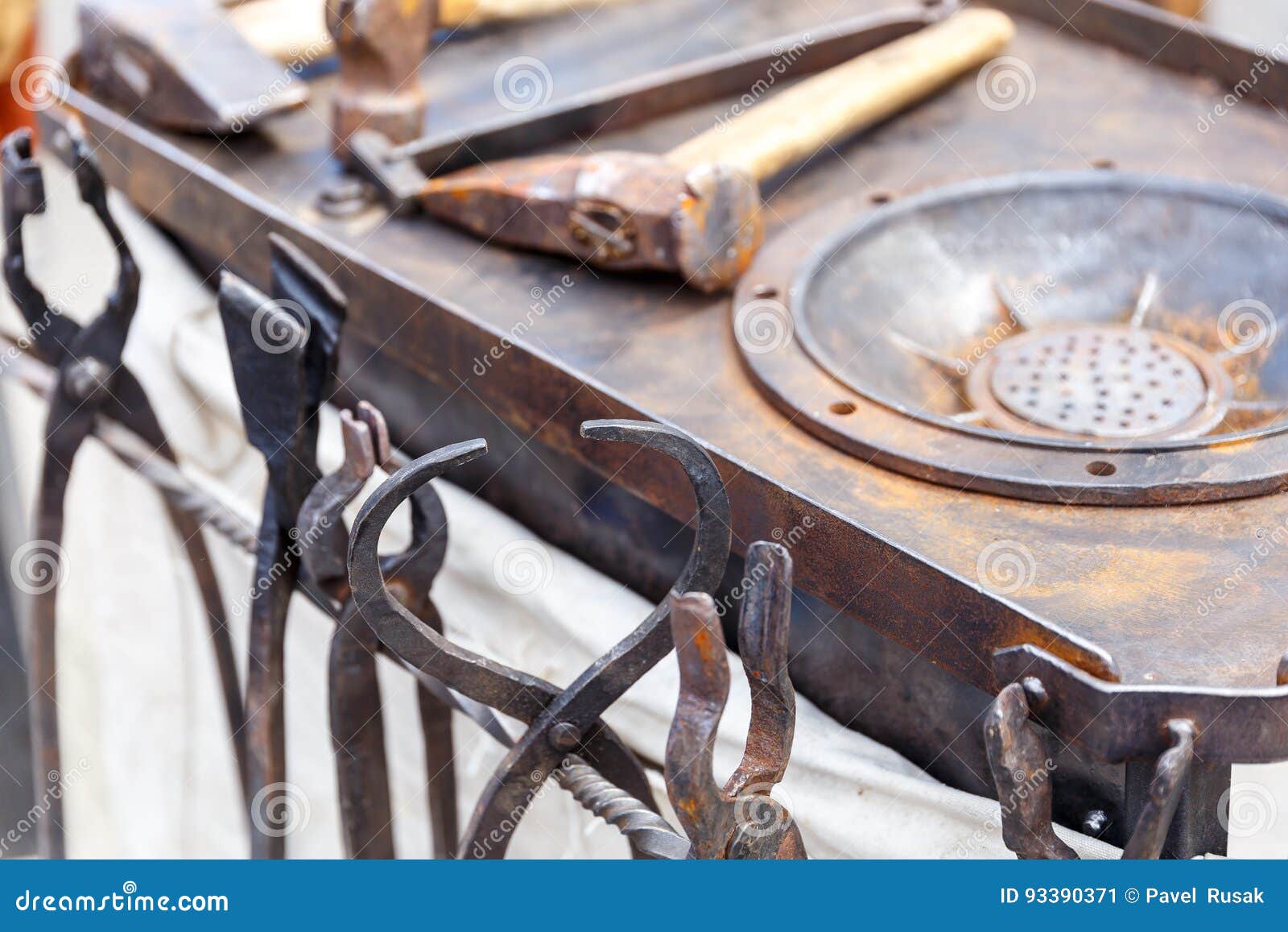 Workplace Blacksmith with Tools and Products Stock Image - Image of ...