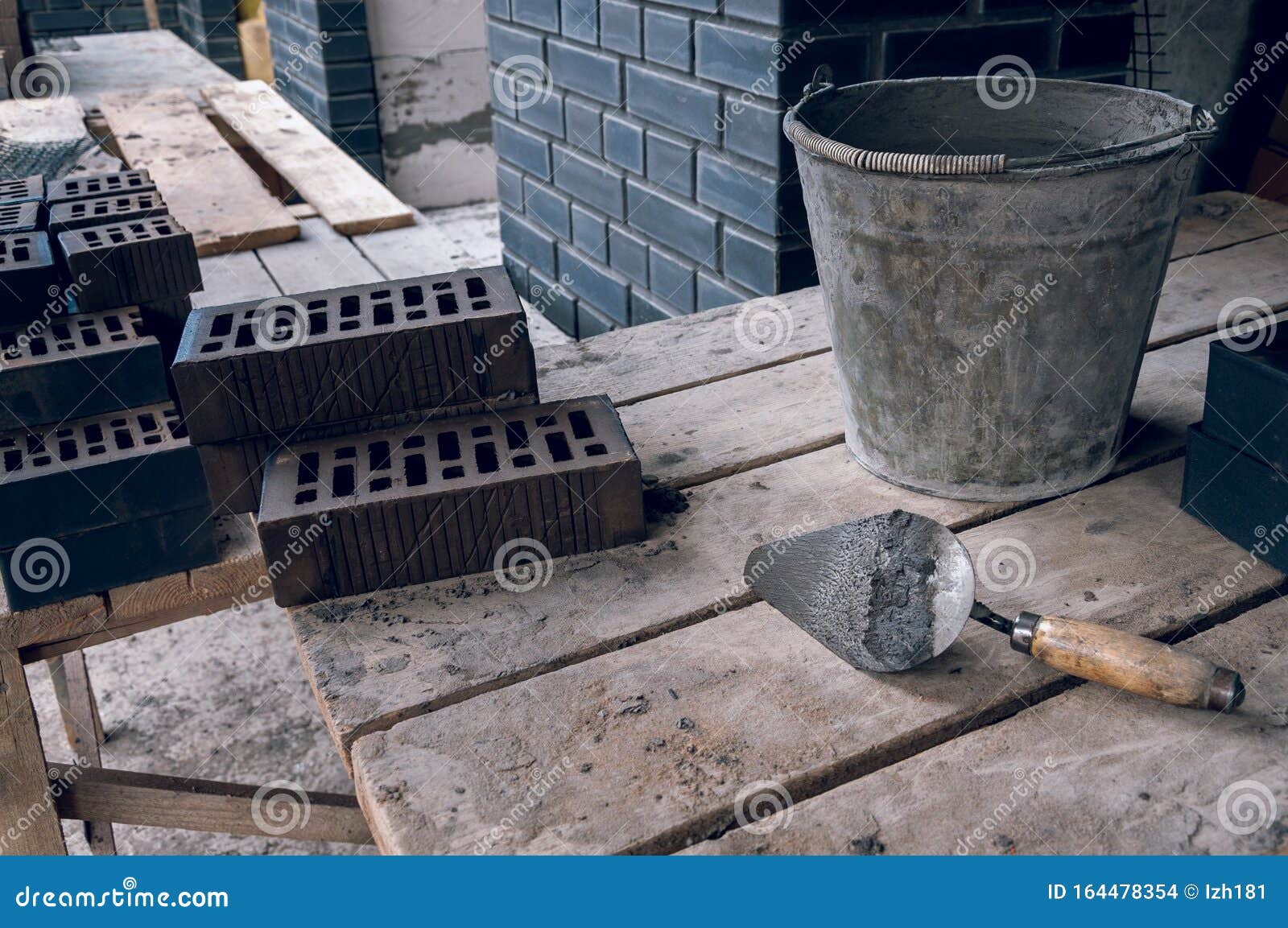 Workplace for a Bricklayer Close-up. Trowel for Bricklaying Stock Photo ...