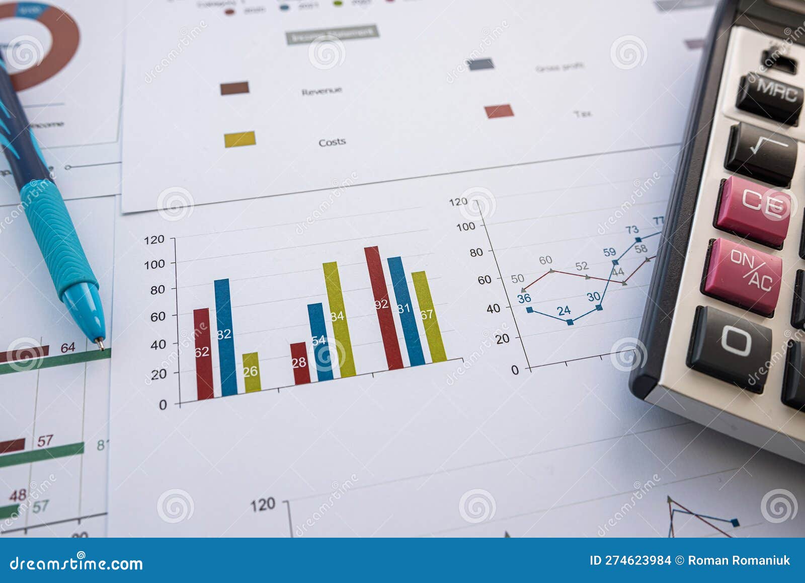 The Workplace of Business Paperwork Graph and Chart with Pen and ...