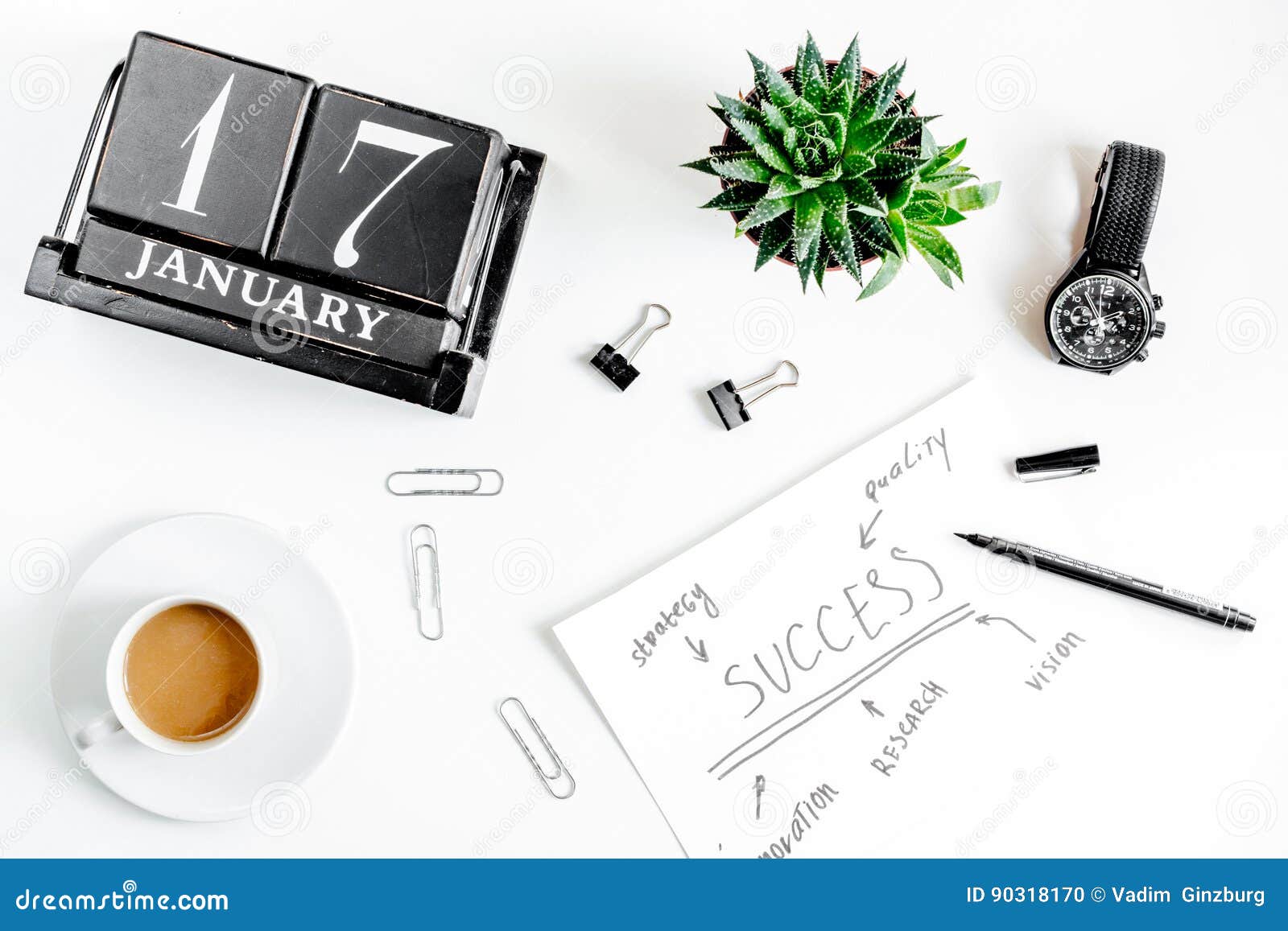 Workplace with Business Plan on White Background Top View Stock Photo ...