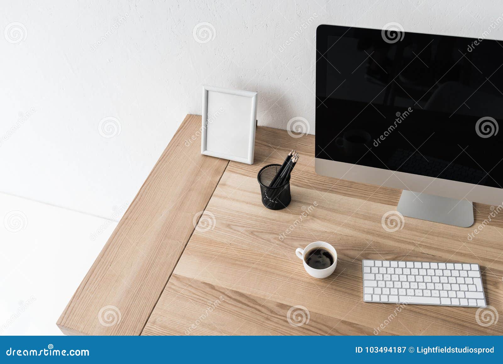 Workplace with Computer in Modern Office Stock Image - Image of table ...