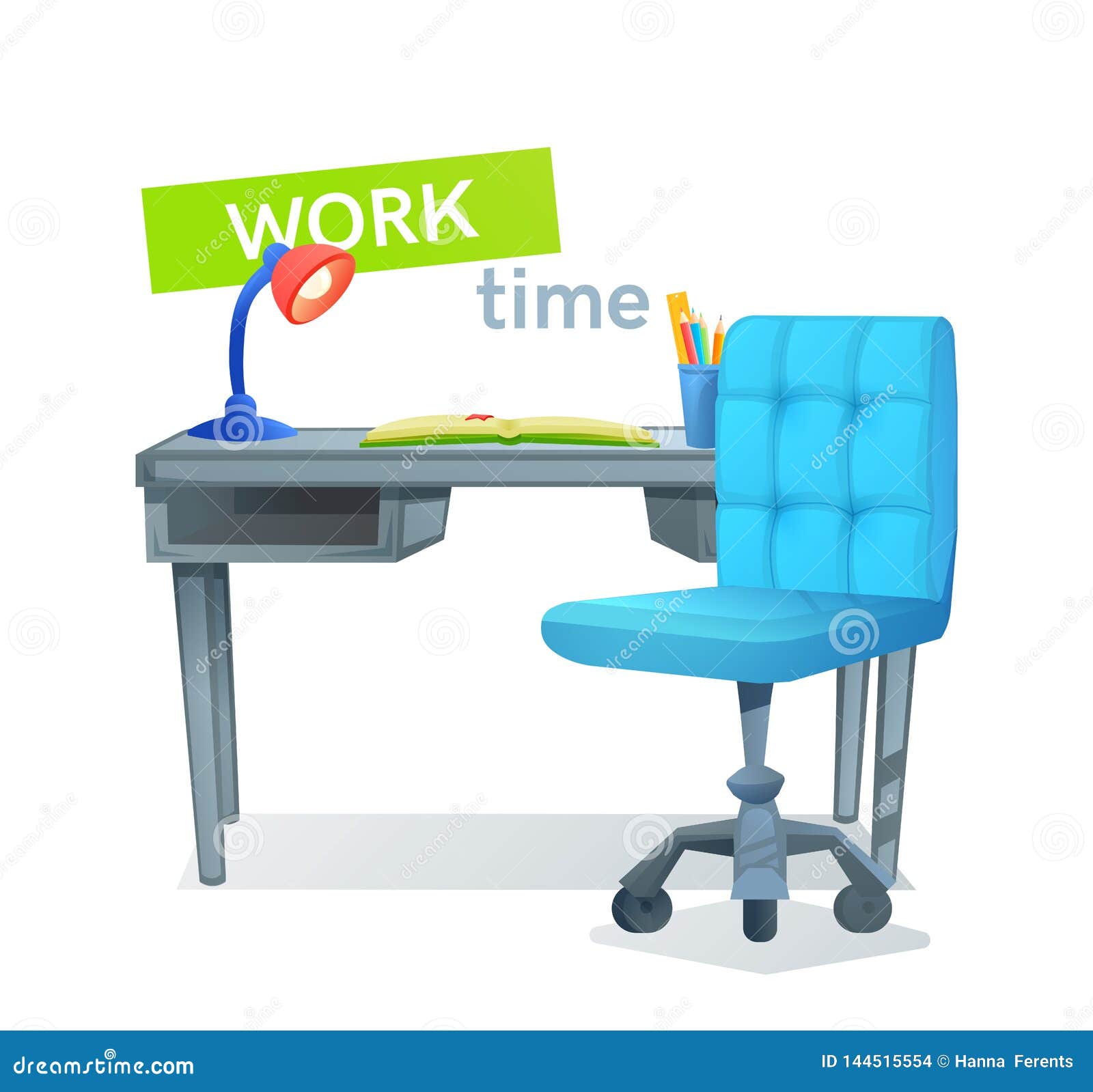 Workplace with a Computer Desk on Which are Books and a Lamp. Work Time ...