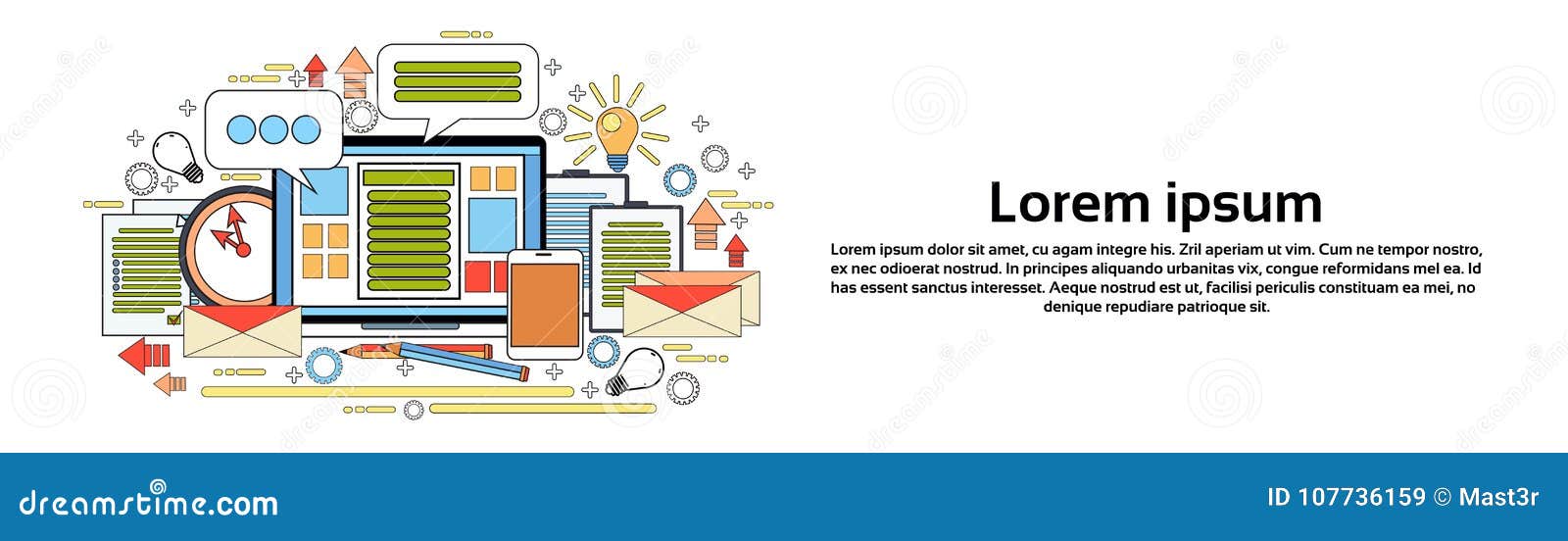 Workplace Computer Desktop Office Worker Desk Elements Horizontal ...