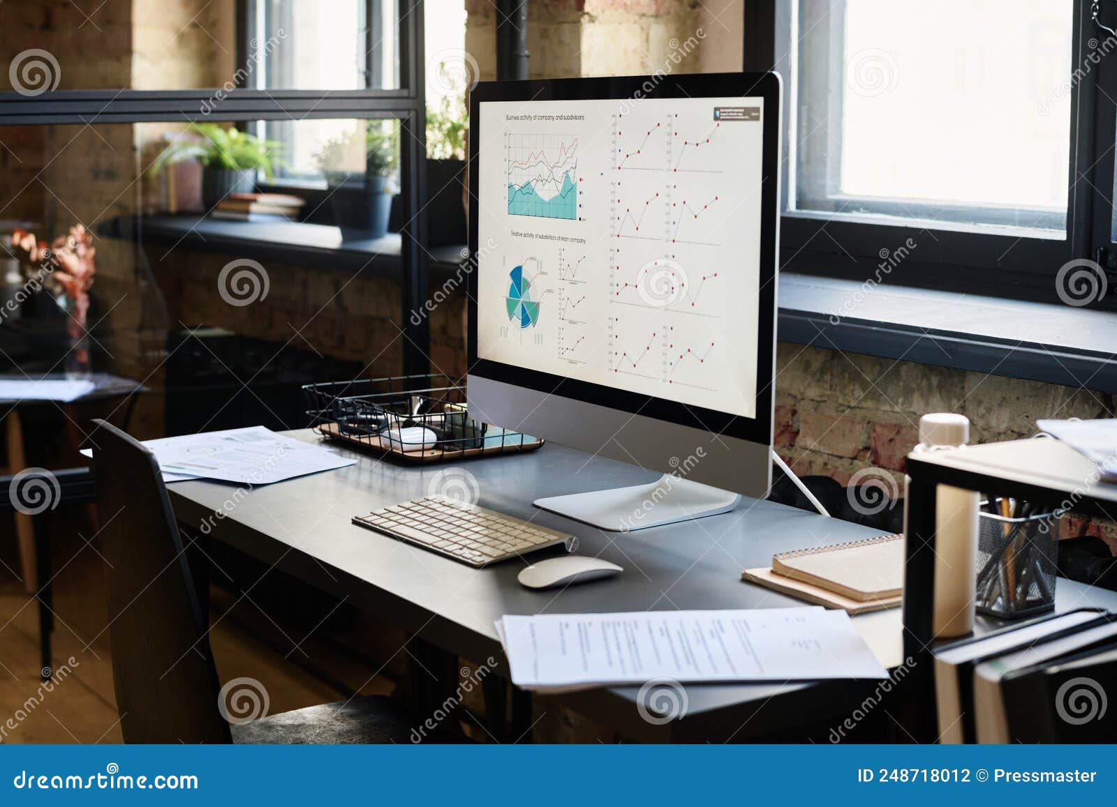 Workplace with Computer Monitor at Office Stock Photo - Image of ...