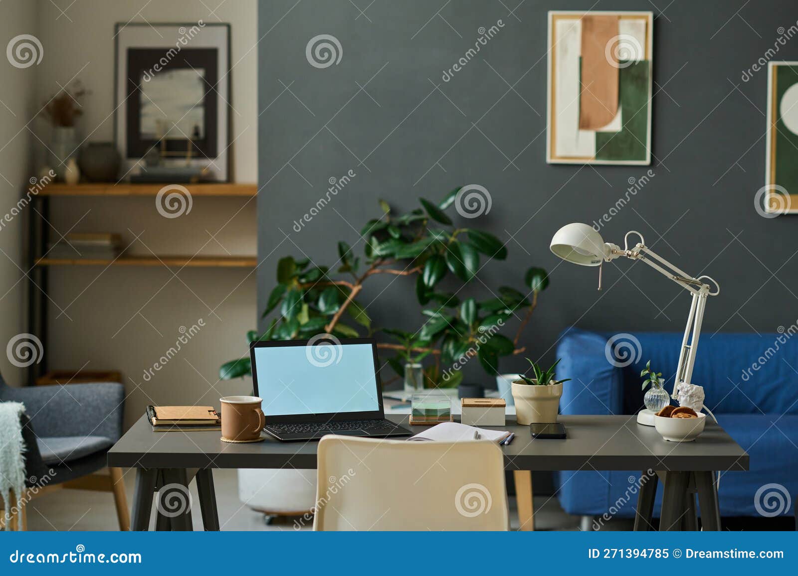 Workplace with Computer for Remote Work Stock Image - Image of ...