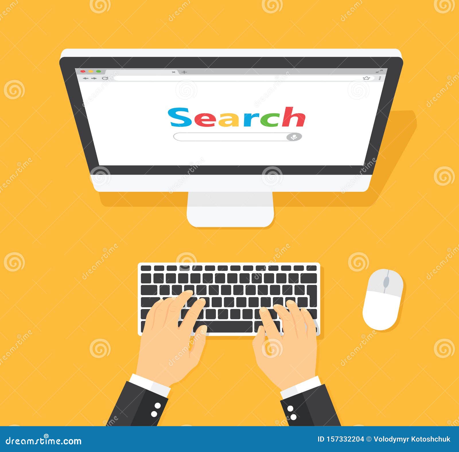 Workplace with Computer Search Window on Screen Top View. Flat Style ...