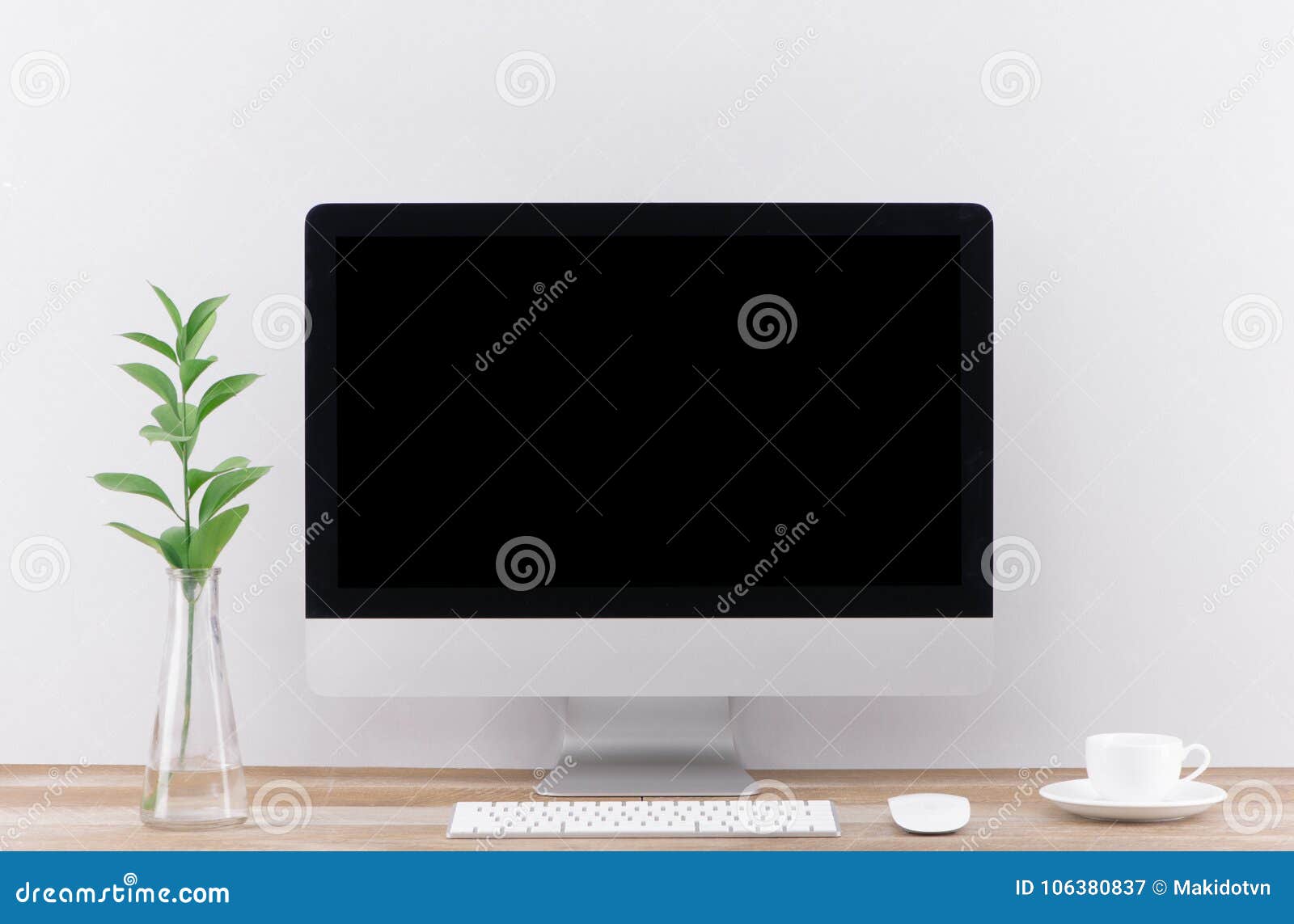 Workplace with Computer on Table in Modern Room Stock Image - Image of ...