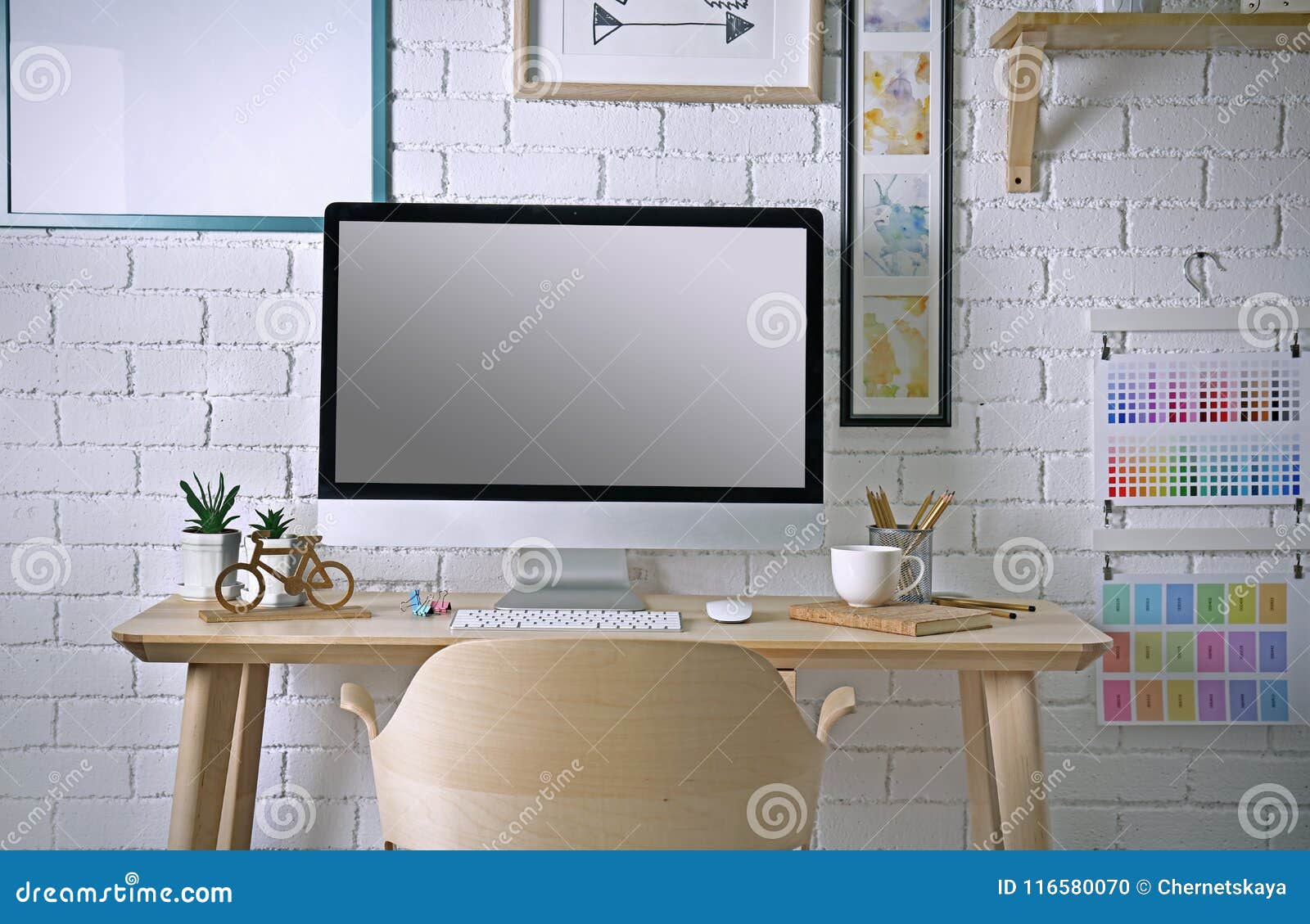 Workplace with Computer on Table in Room Stock Photo - Image of office ...