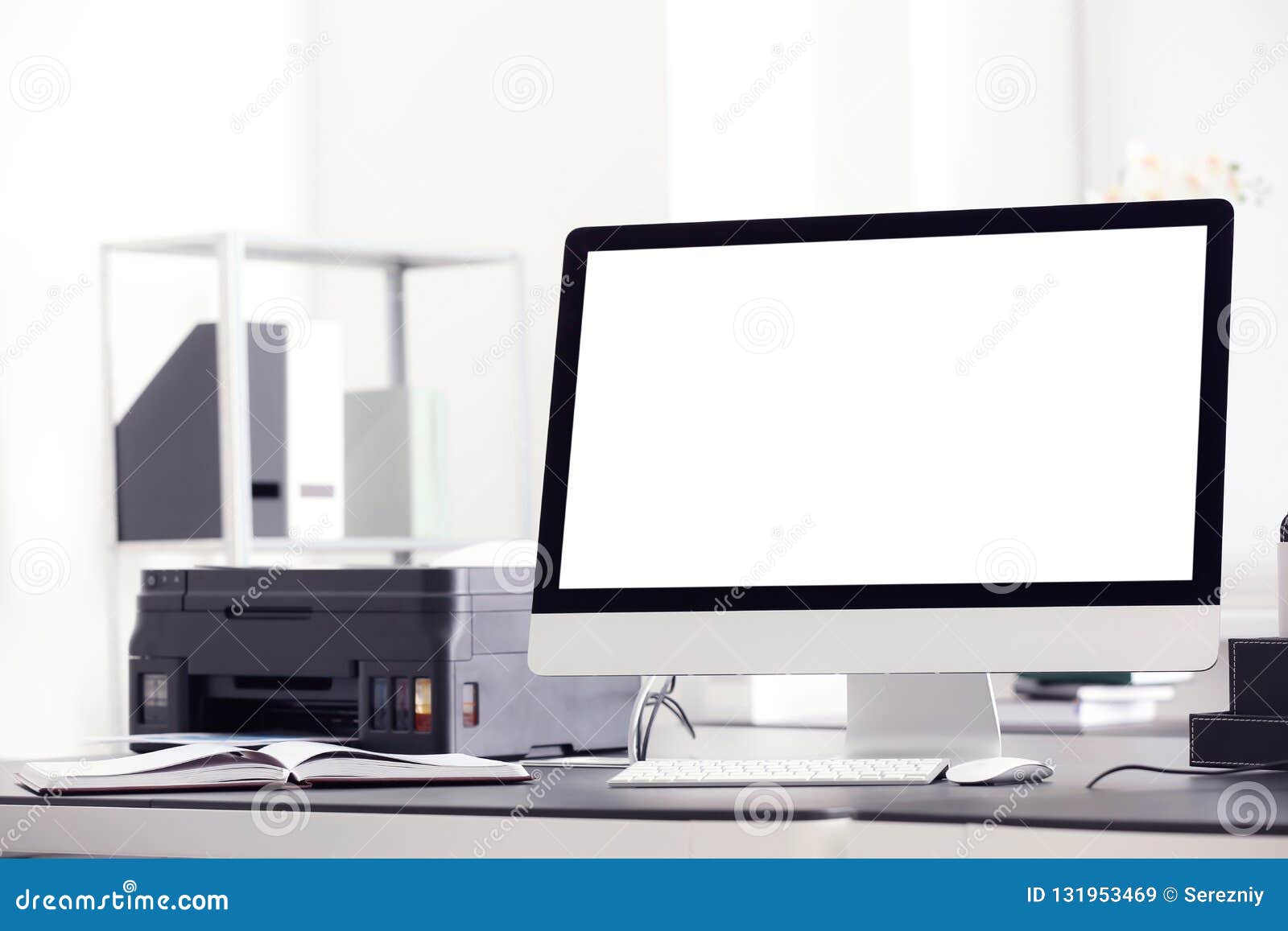 Workplace with Computer on Table in Office Stock Image - Image of ...