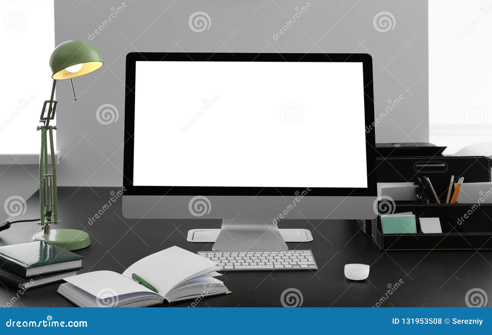 Workplace with Computer on Table in Office Stock Photo - Image of ...