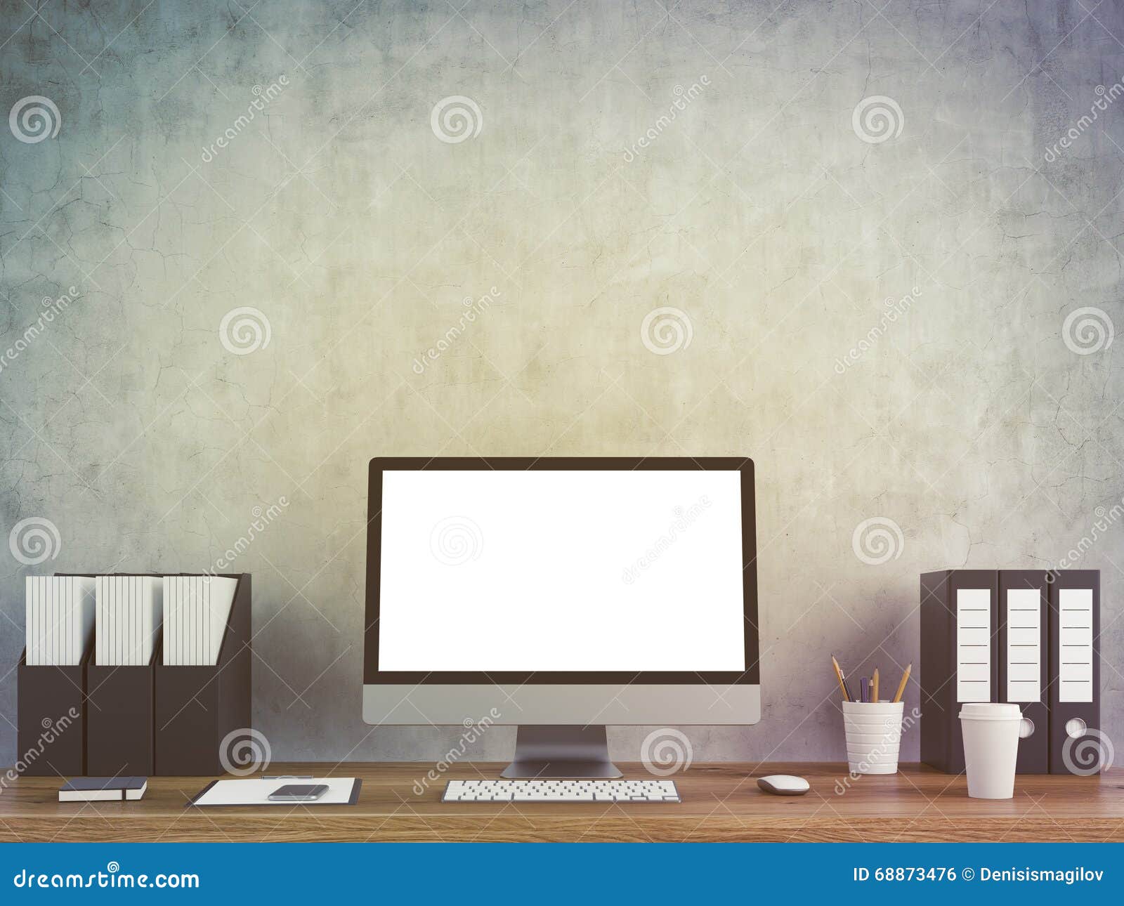 Workplace with computer stock illustration. Illustration of desk - 68873476