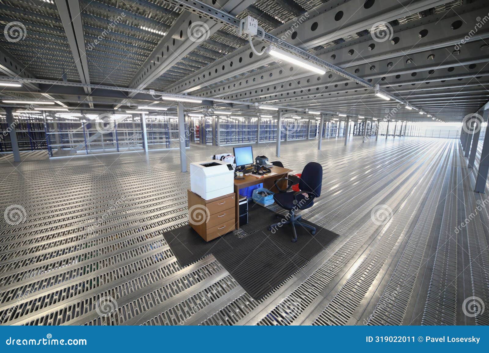 Workplace with Computer in Warehouse with Numerous Stock Image - Image ...