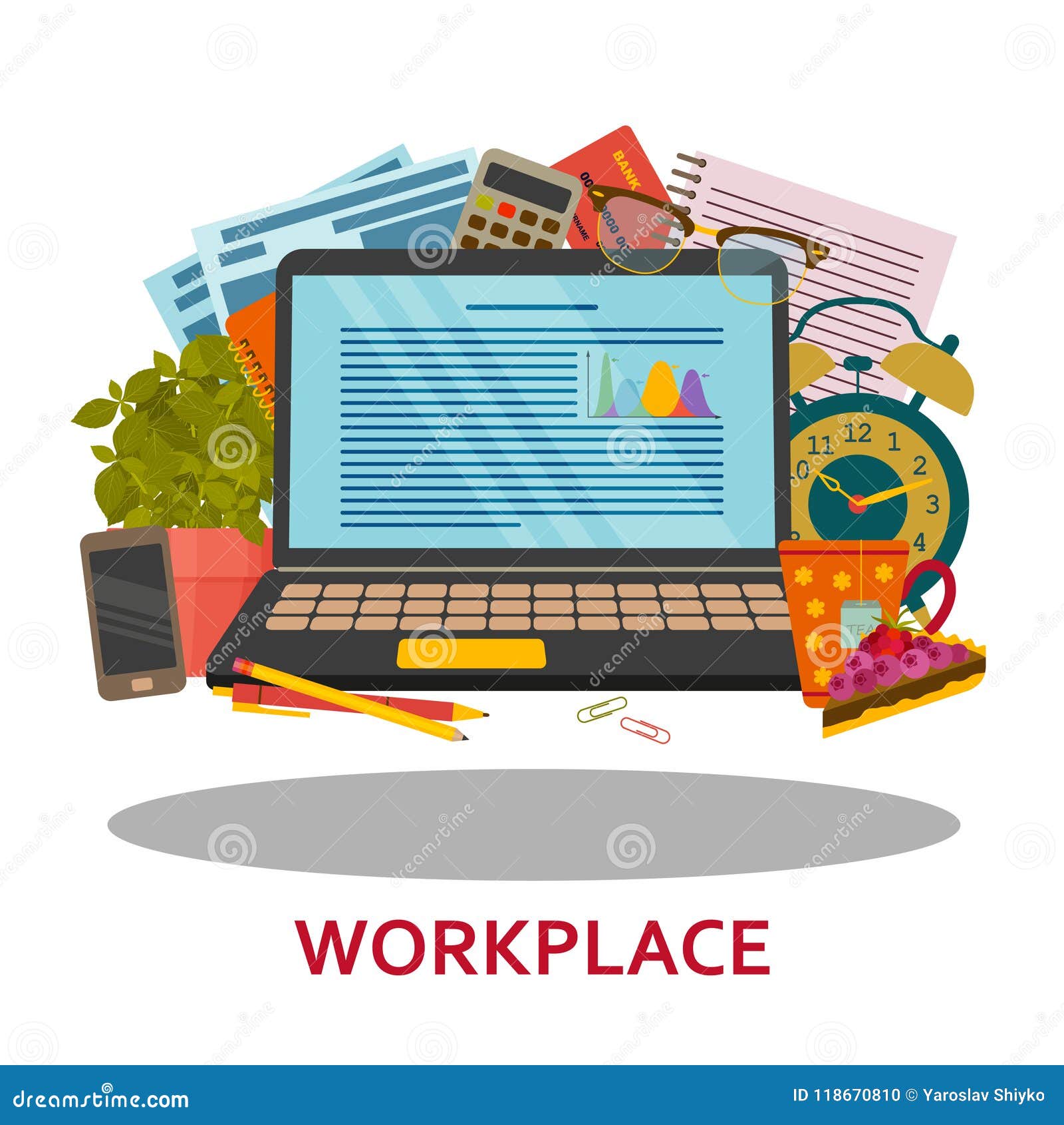 Workplace Concept in Flat Style. Modern Design for Web Banners, Web ...