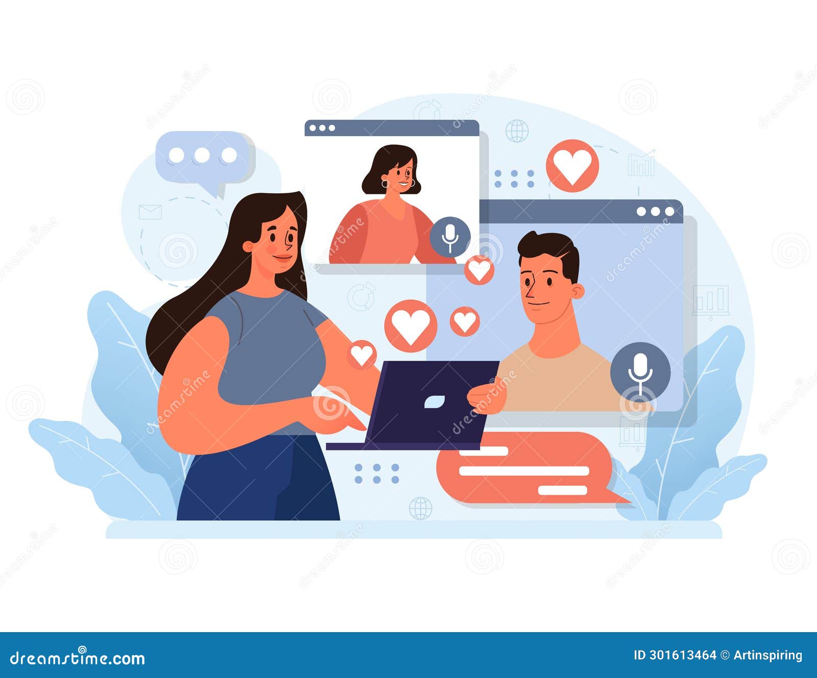 Workplace Connectivity through Technology. Flat Vector Illustration ...