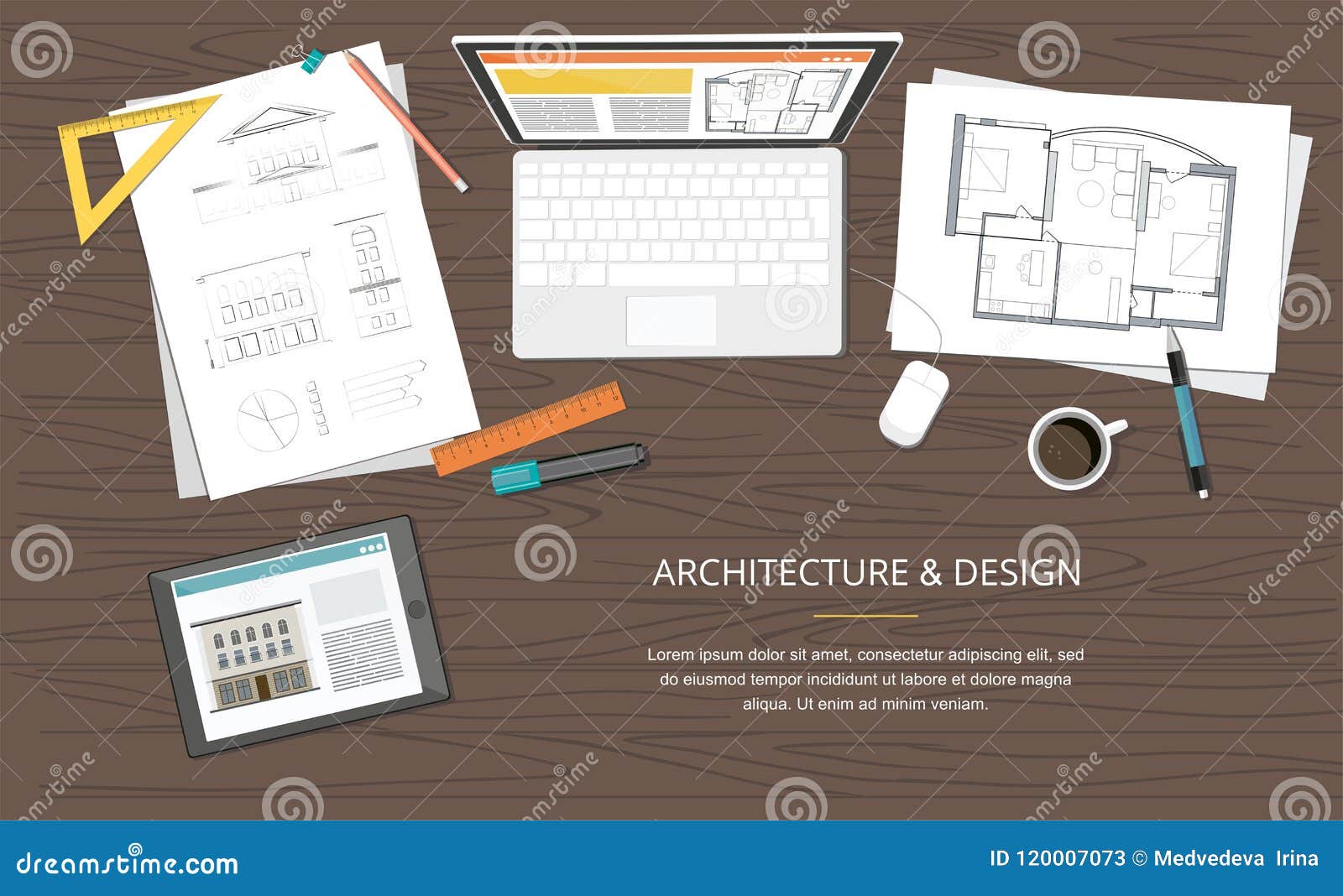 Workplace - Construction Project Architect House Plan with Tools ...