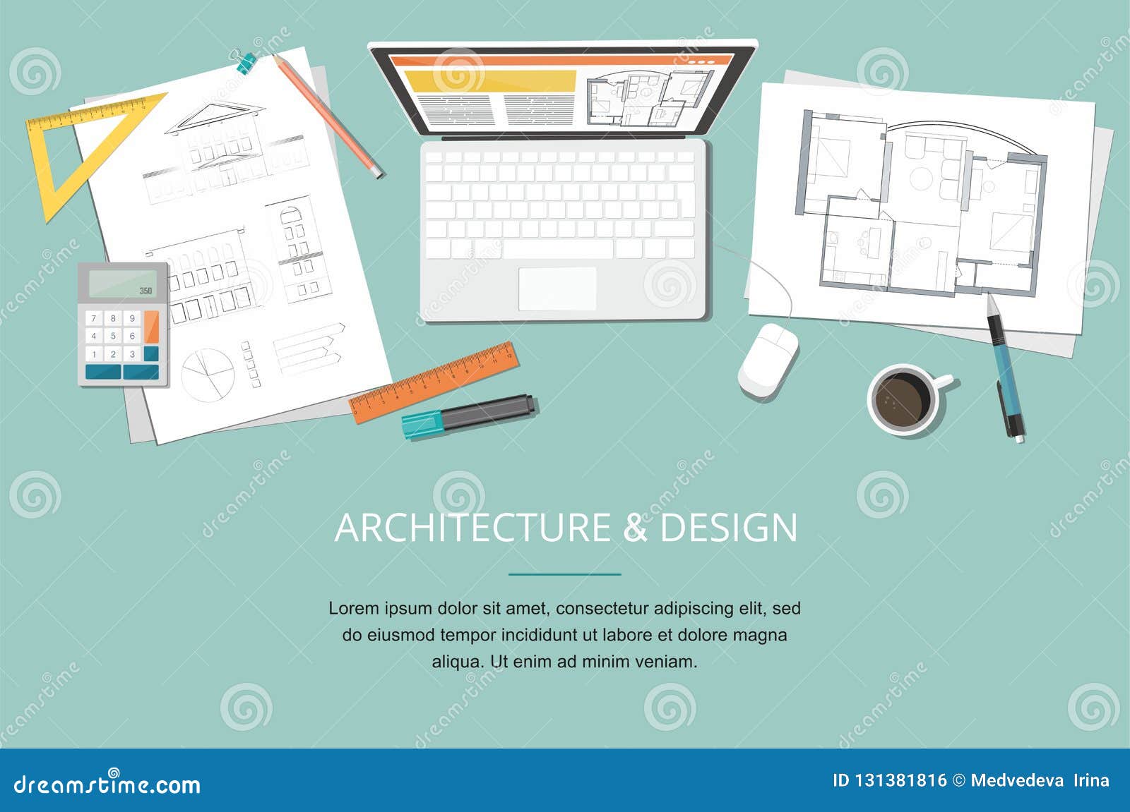 Workplace - Construction Project Architect House Plan with Tools ...