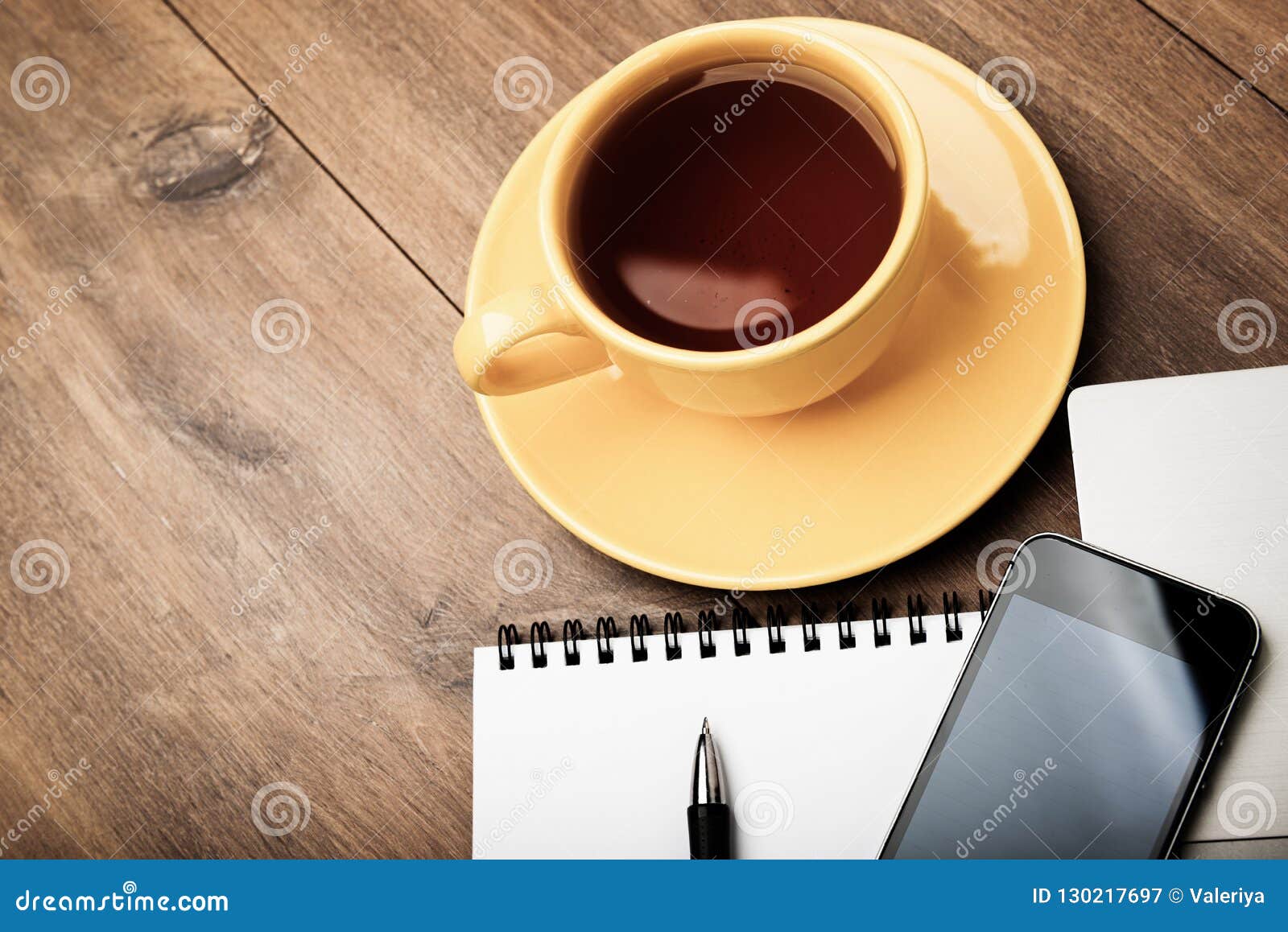 Workplace with cup of tea stock image. Image of communication - 130217697