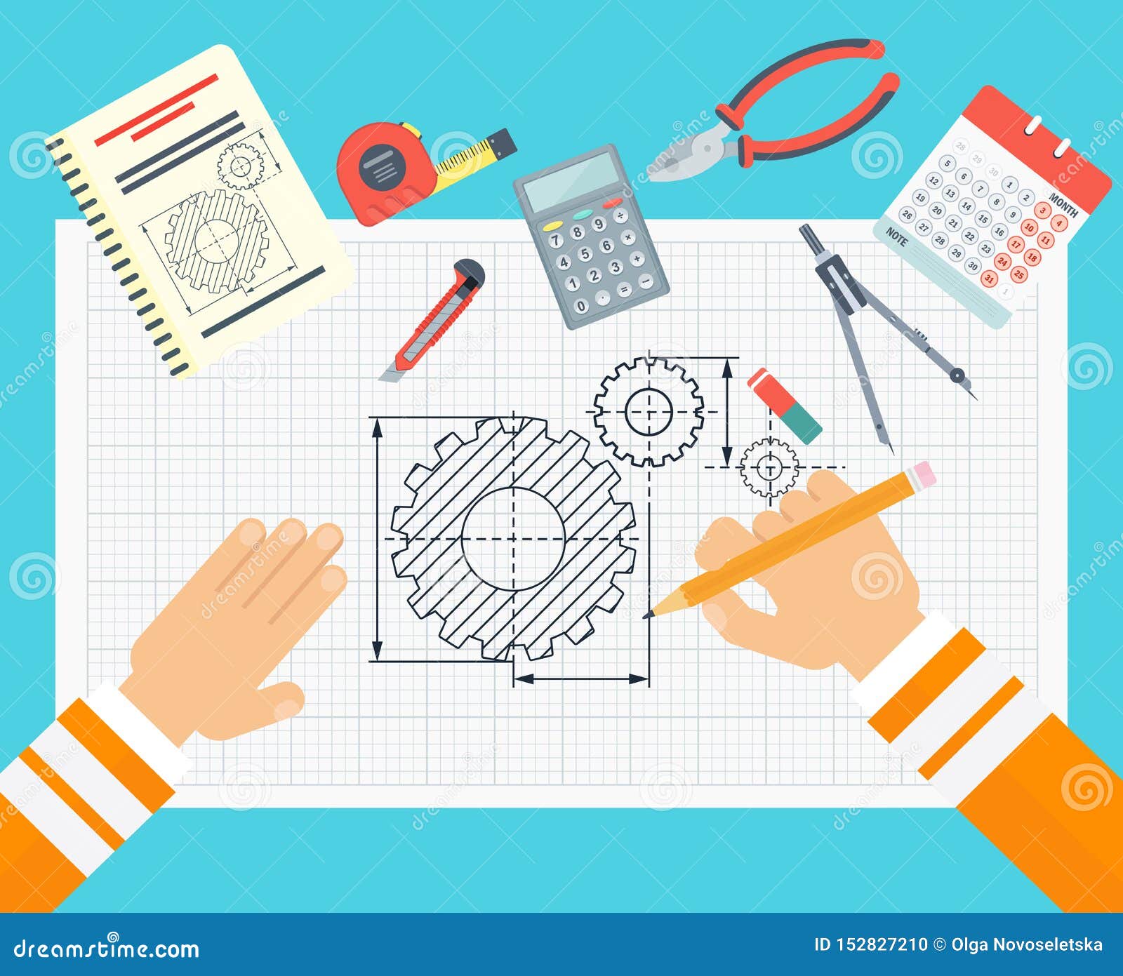 Workplace of a Design Engineer. Flat Vector Illustration. Stock Vector ...