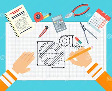 Workplace of a Design Engineer. Flat Vector Illustration. Stock Vector ...