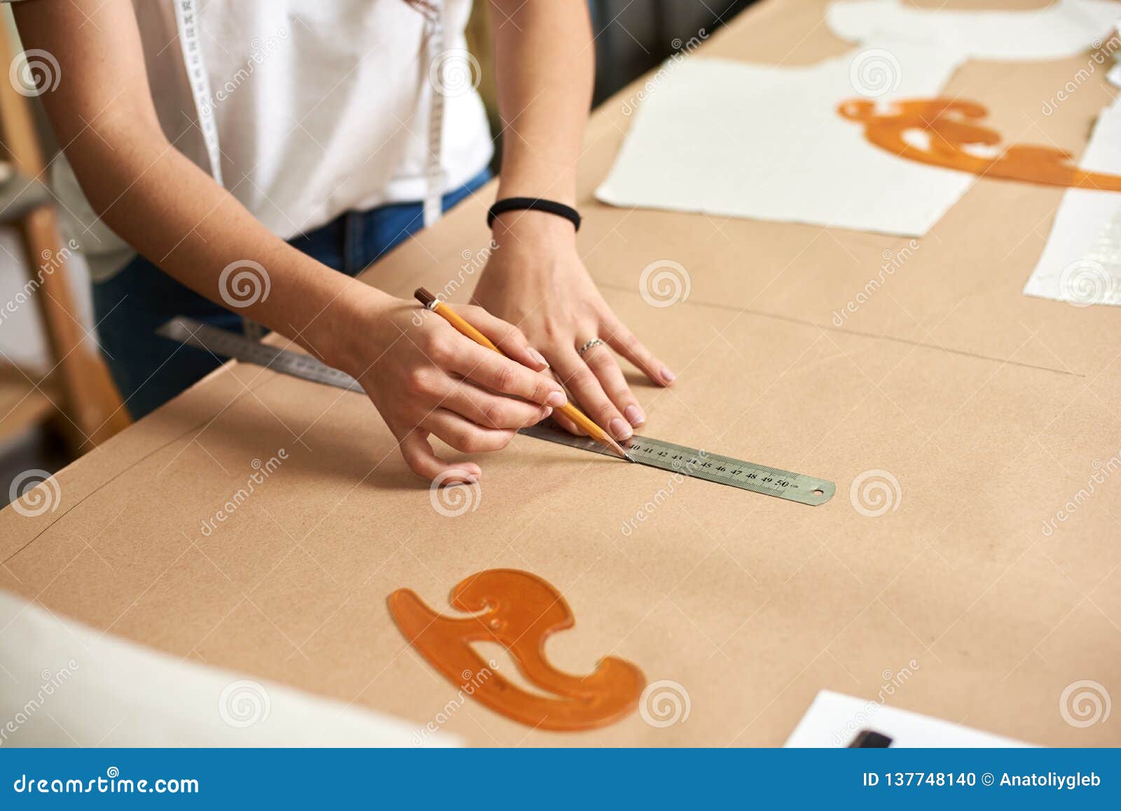 Workplace in Modern Design Studio. Female Designer Creating Exclusive ...