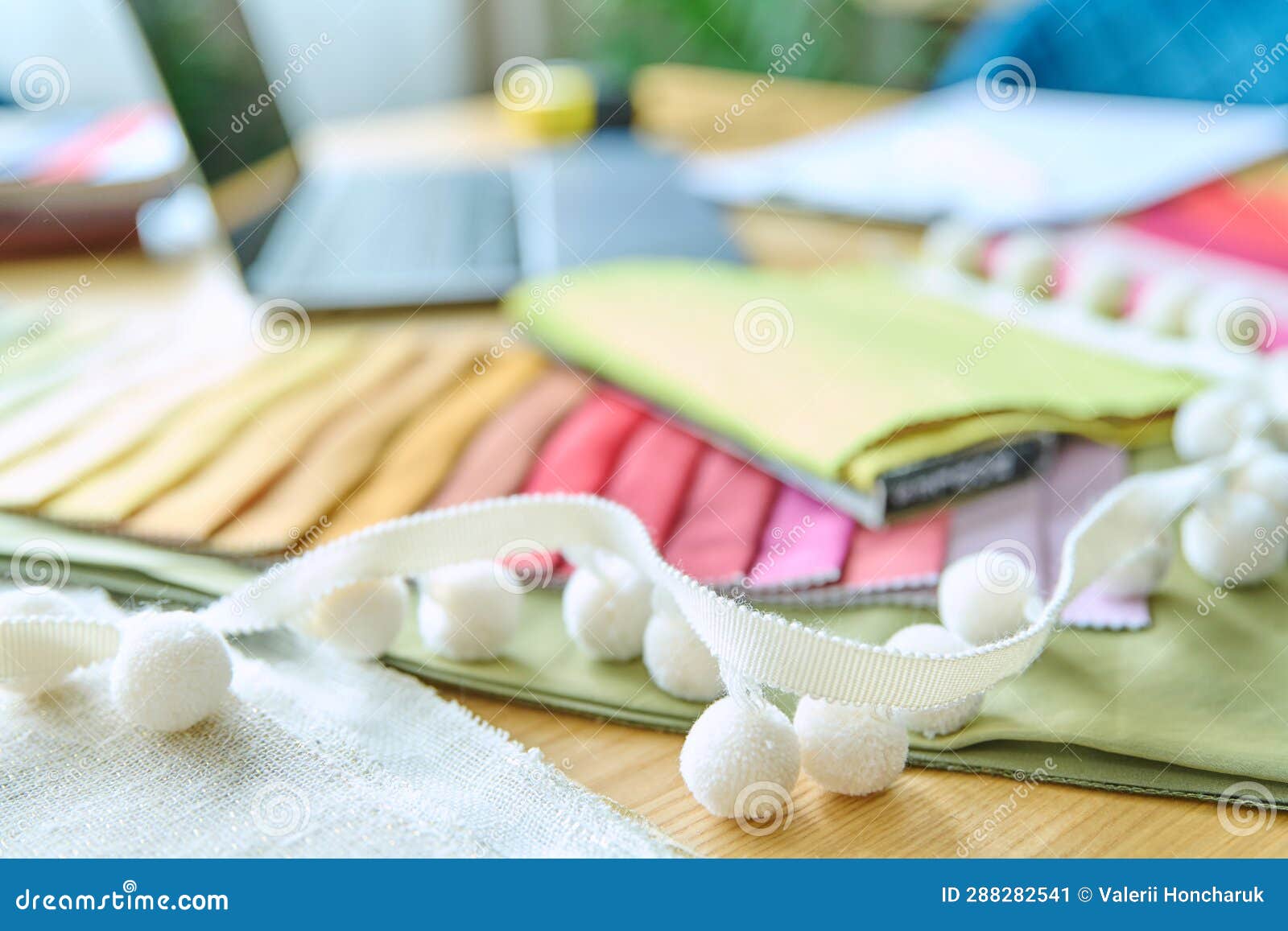 Workplace of Designer, Decorator, Samples of Fabrics and Accessories ...