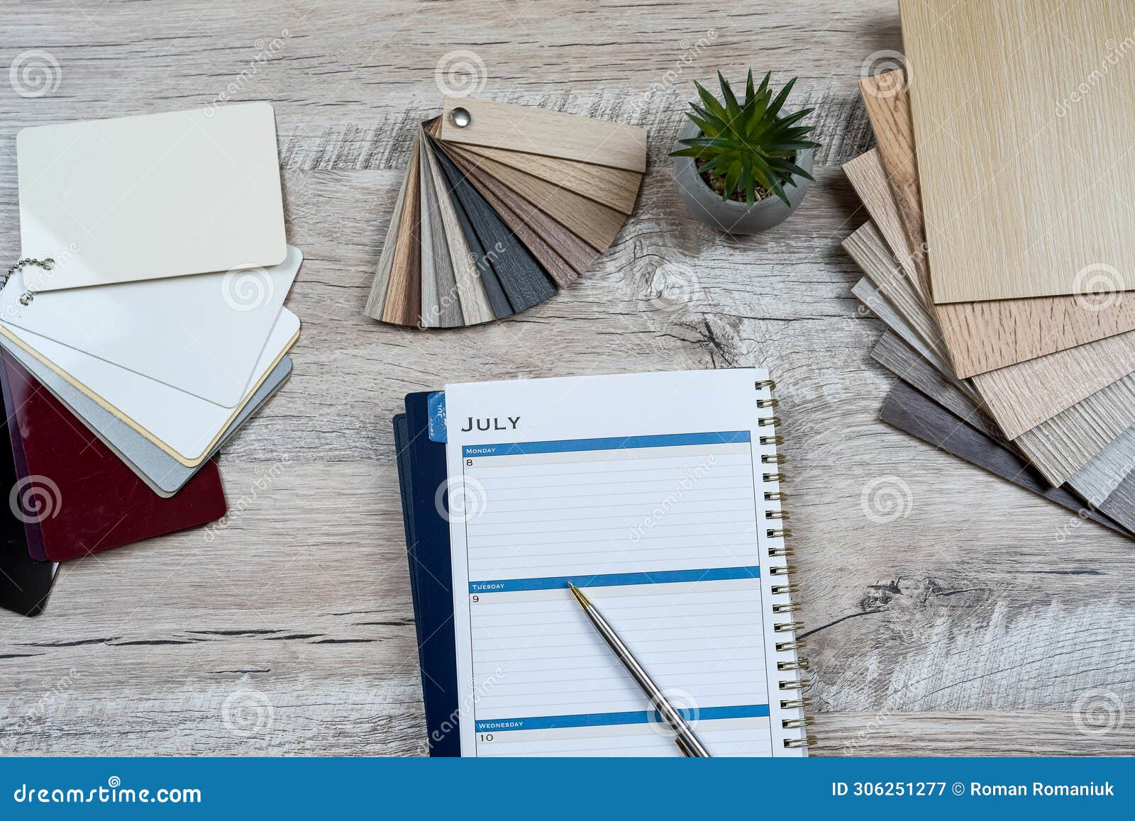 Workplace of Designer Empty Notepad with Pen and Wooden Color Palettes ...