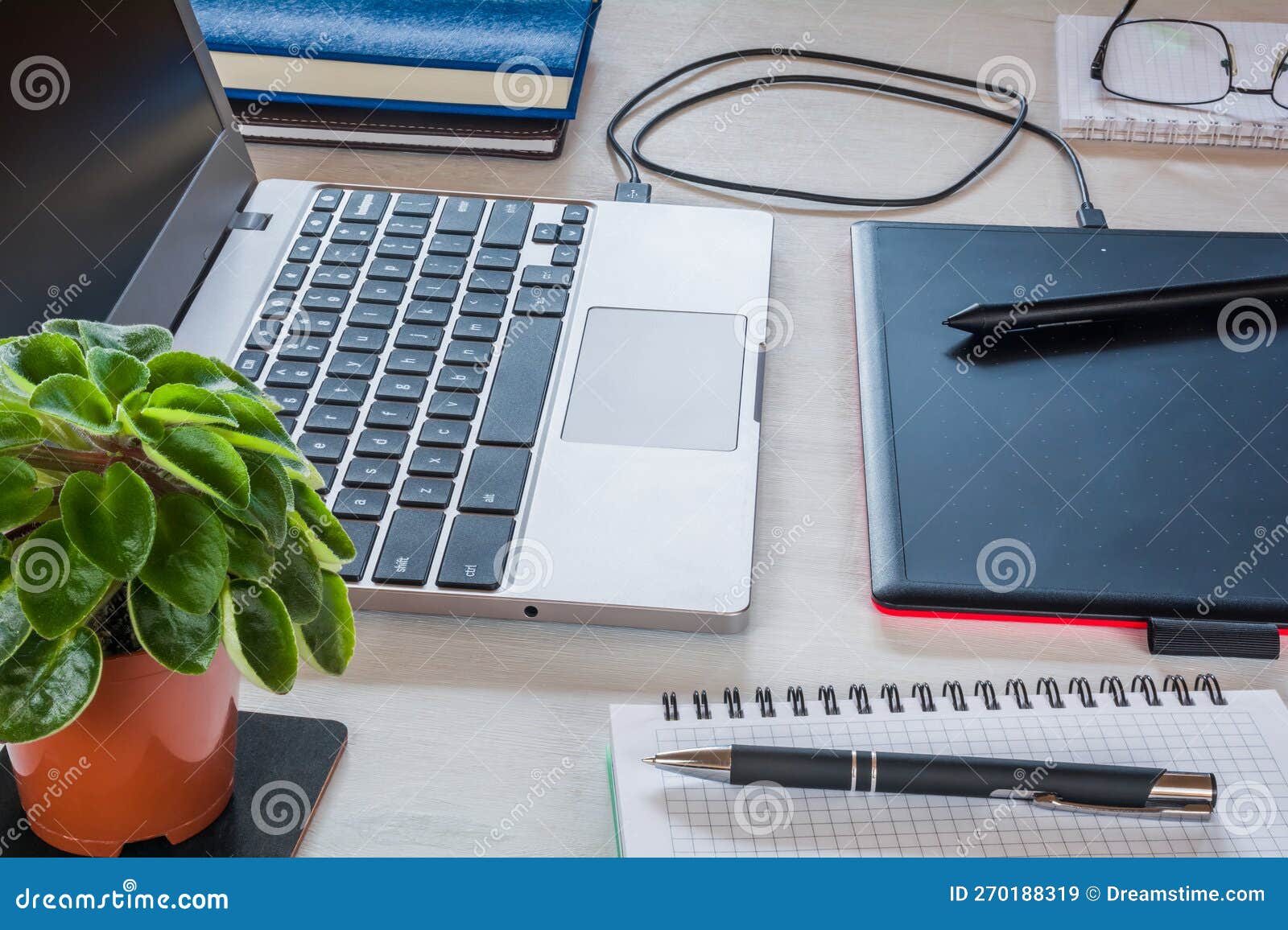 Workplace of a Designer. Laptop with Connected Graphics Tablet on White ...