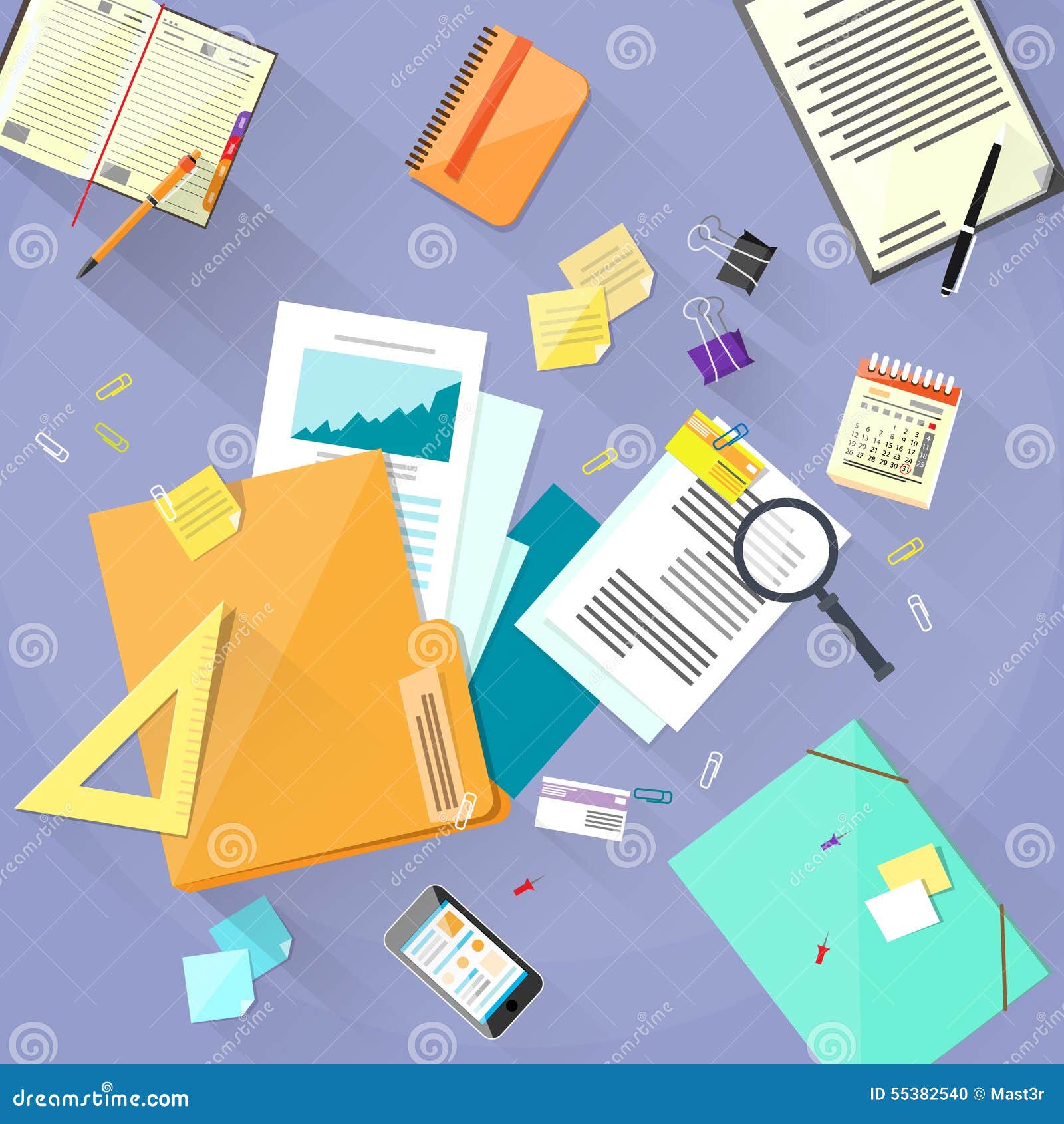Workplace Desk Documents Papers Folder Office Stock Vector ...