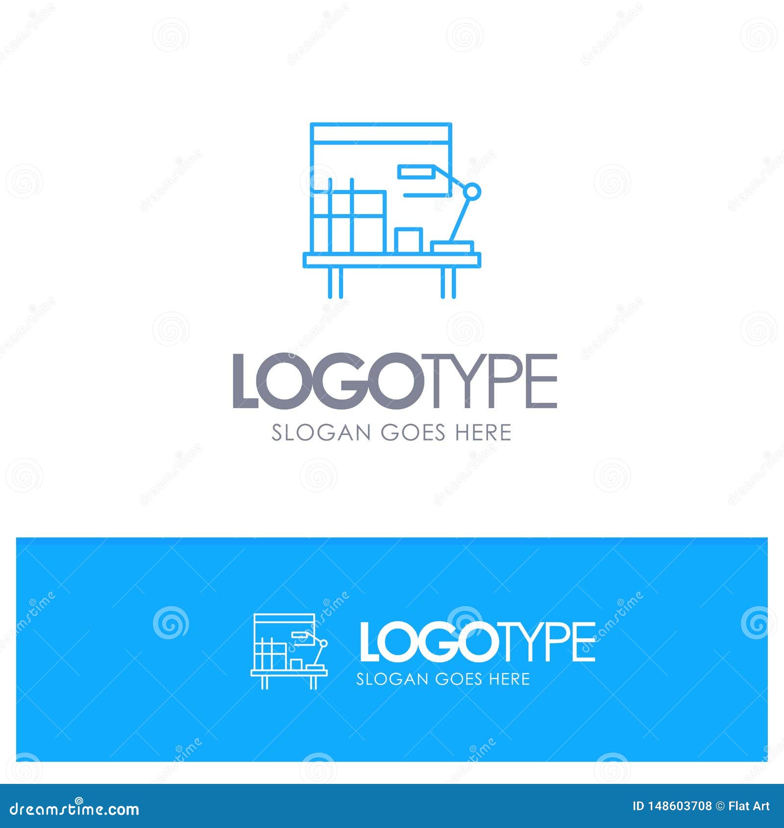 Workplace, Desk, Office, Table Blue OutLine Logo with Place for Tagline ...