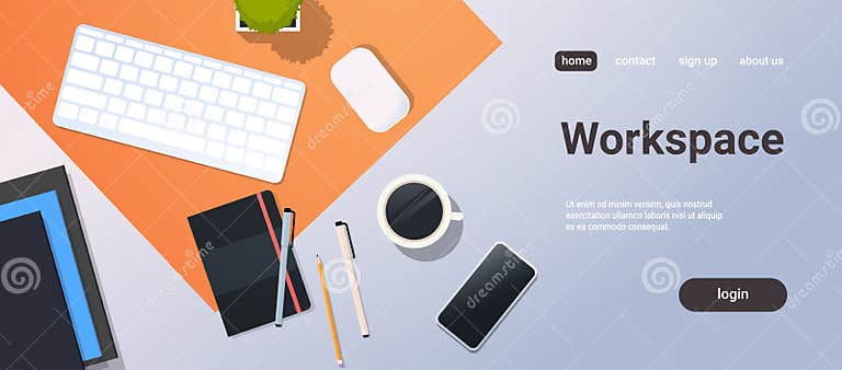 Workplace Desk Top Angle View Keyboard Mouse Smartphone Notepad Office ...