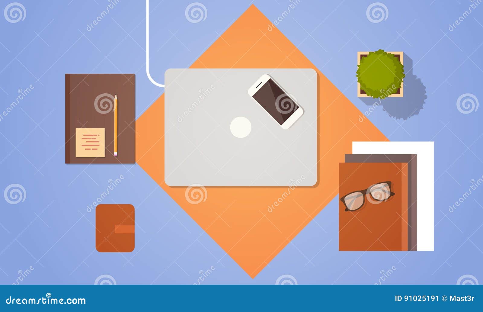 Workplace Desk Top Angle View Laptop Computer Stock Vector ...