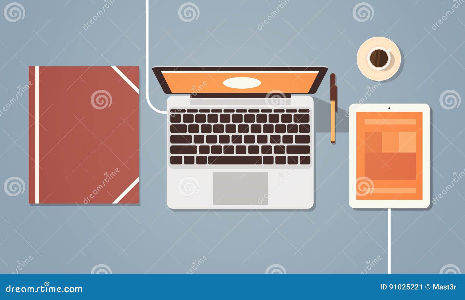 Workplace Desk Top Angle View Laptop and Tablet Computer Stock Vector ...