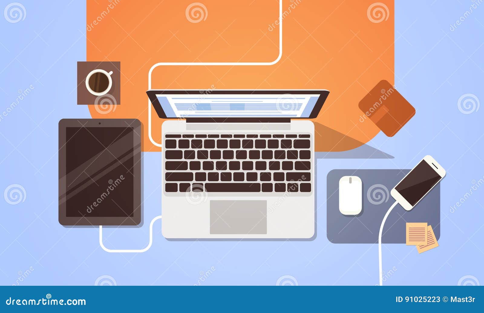 Workplace Desk Top Angle View Laptop and Tablet Computer Stock Vector ...