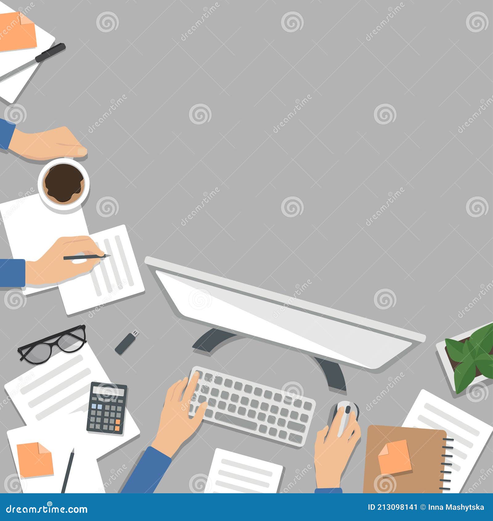 A Table With Old Documents, Bookshelves, Folders, A Visitor. A Library ...