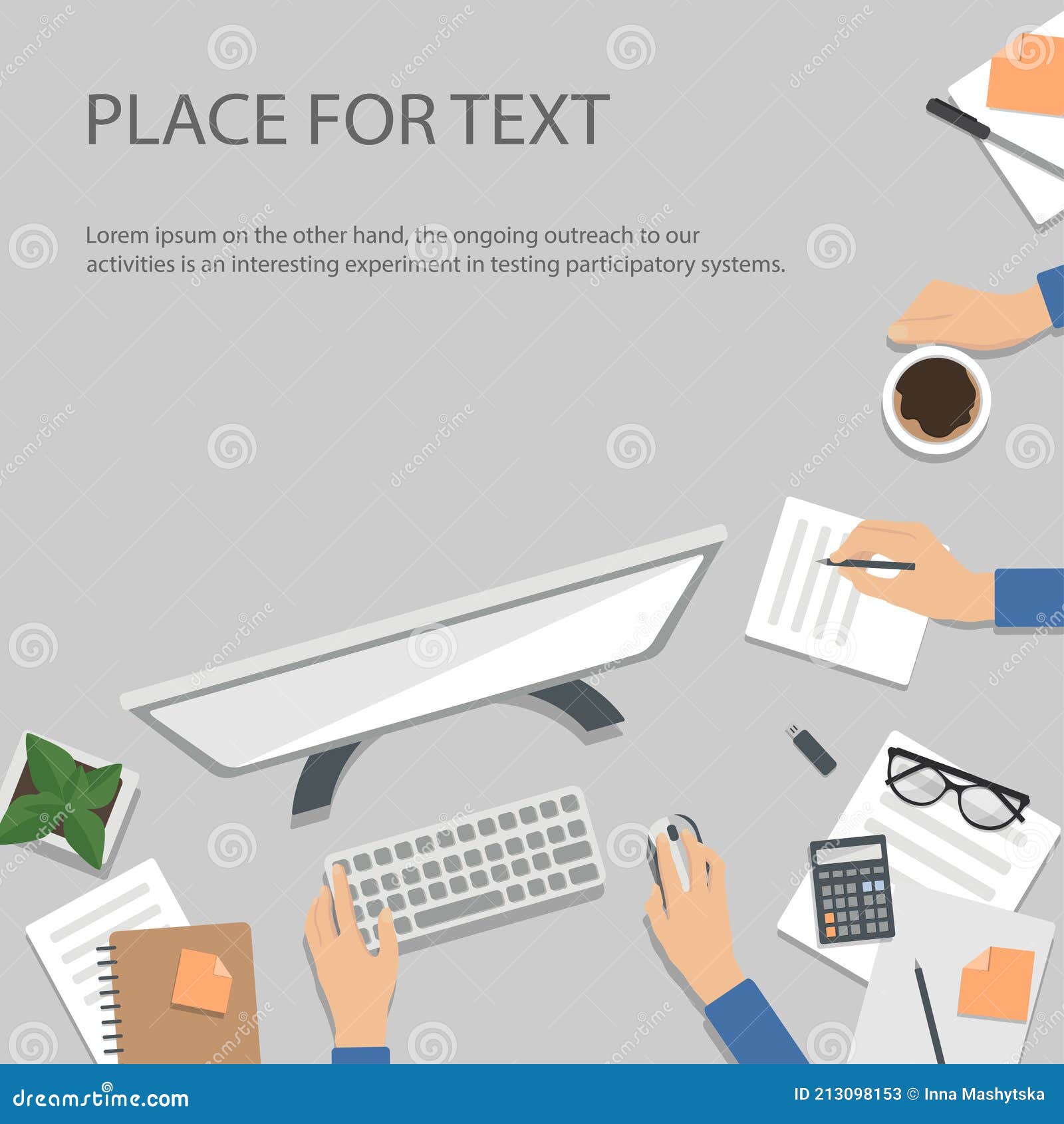 Workplace Desktop Background. Top View of Table, Documents, Notepad ...