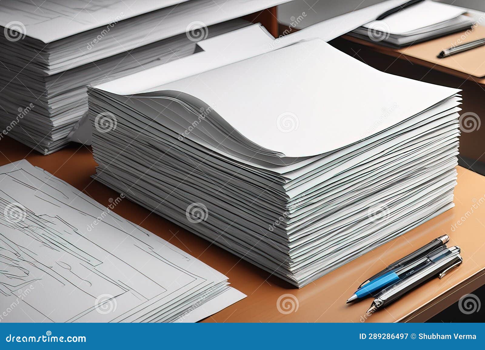 Workplace with Documents and Documents. 3 D Illustration.workplace with ...