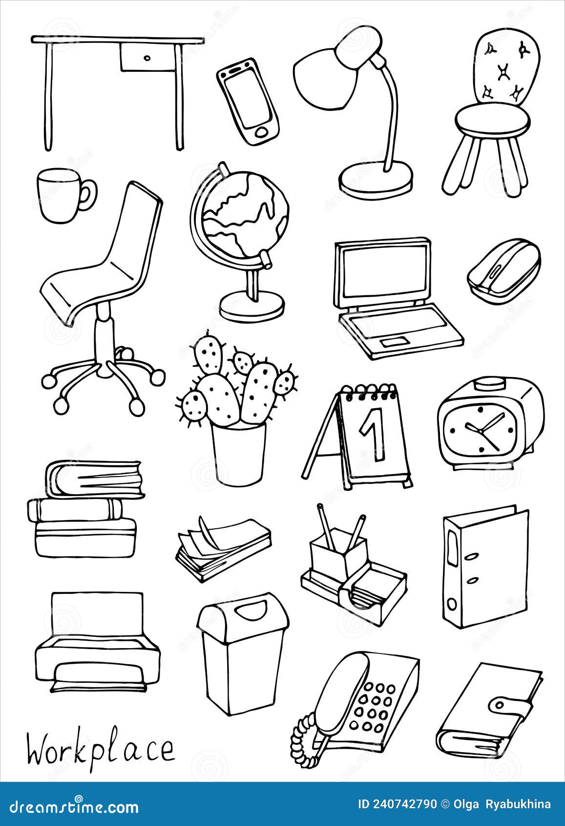 Workplace. Doodles stock vector. Illustration of paper - 240742790